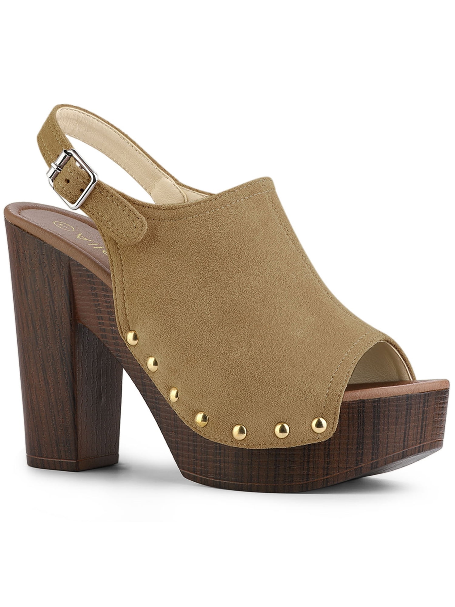 BLISSFUL STEP Women's Buckle Chunky Heel Platform Slingback Sandals ...