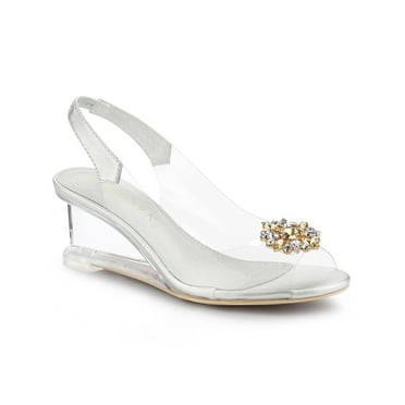 Allegra K Women's Clear Slingback Flower Rhinestone Peep Toe Heels ...
