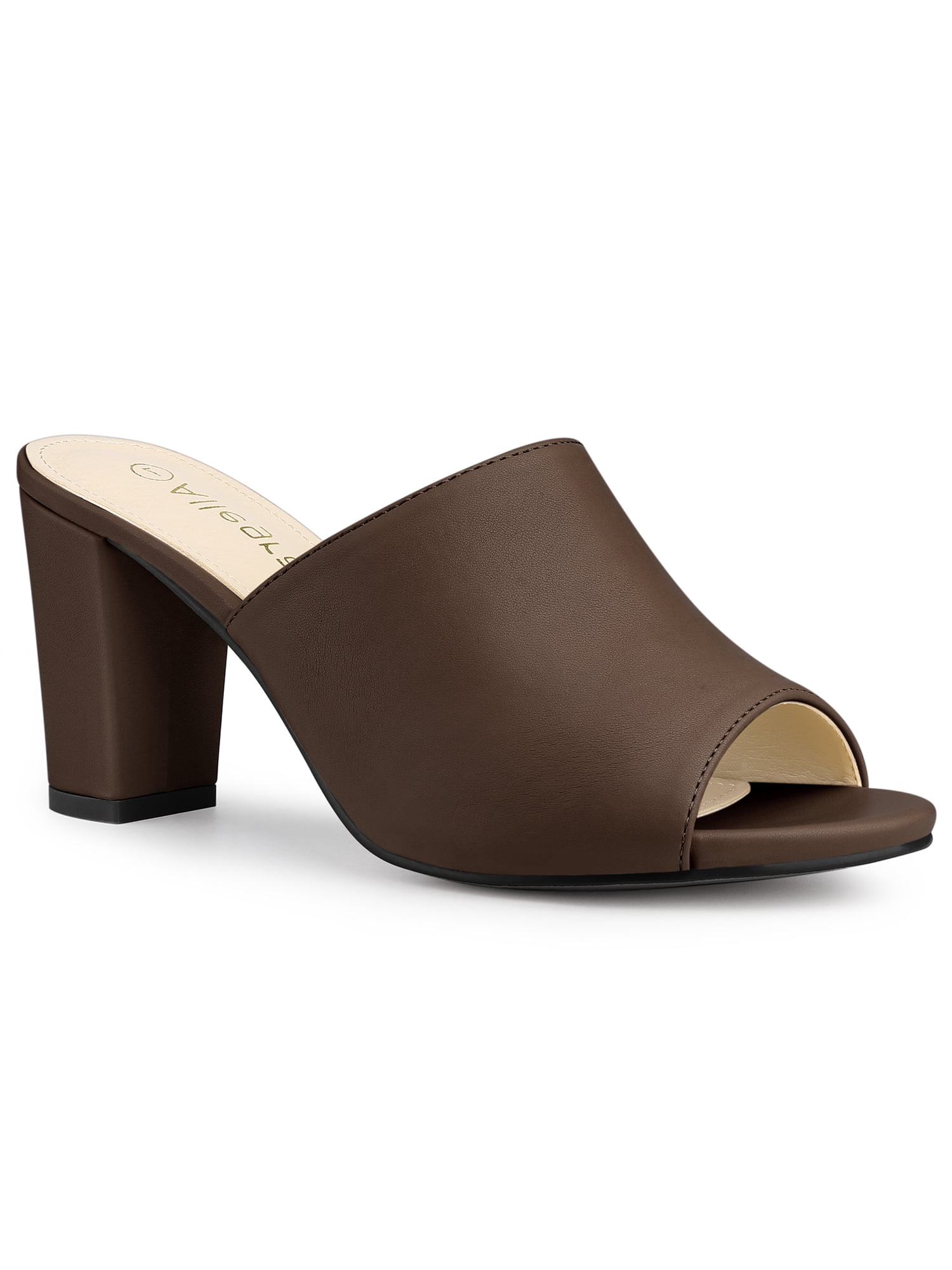 BLISSFUL STEP Women's Slip on Block Heel Slide Sandals Mules Coffee 5.5 ...