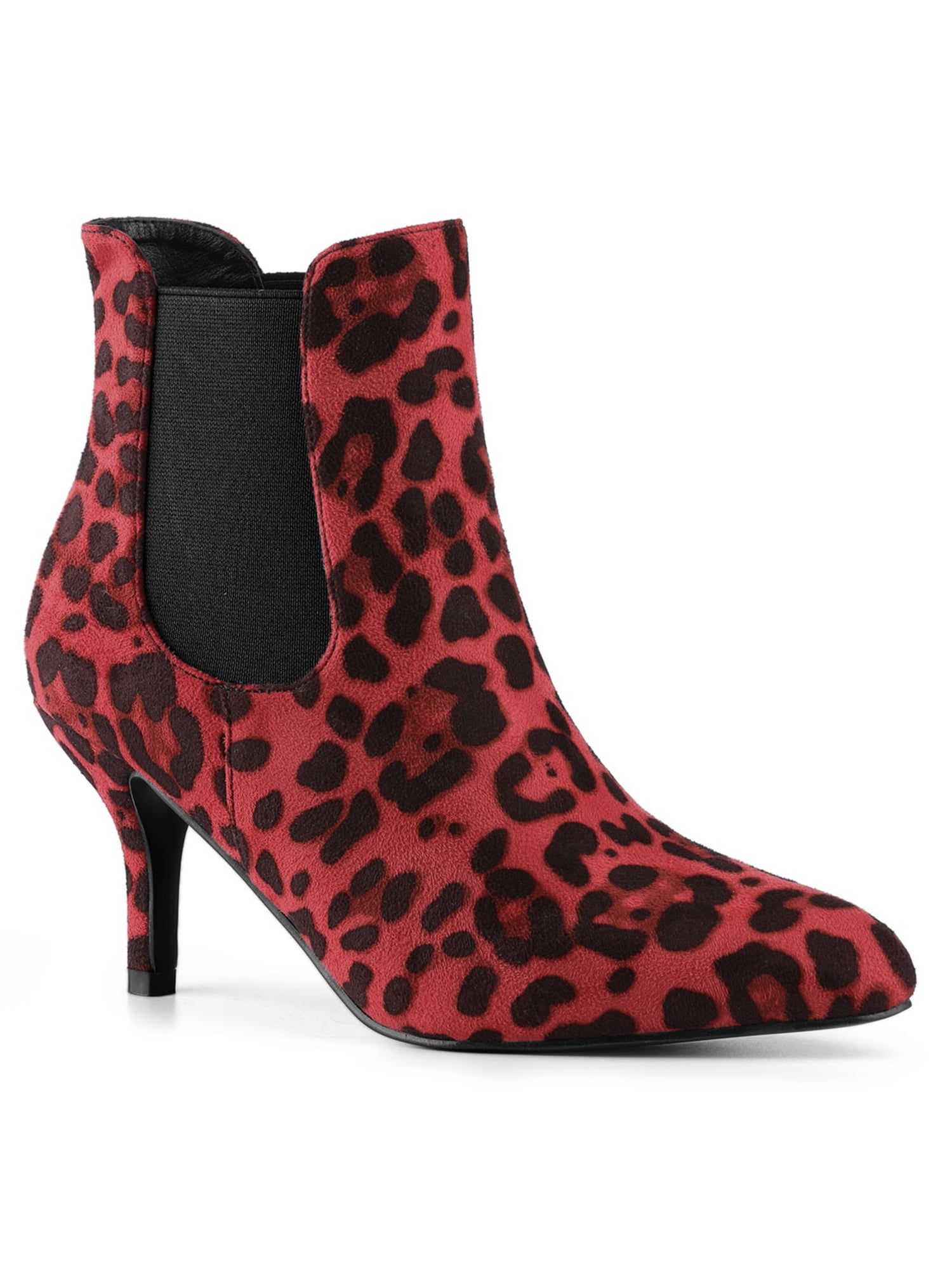 BLISSFUL STEP Women's Slip on Chelsea Heels Ankle Boots Red Leopard 6 ...