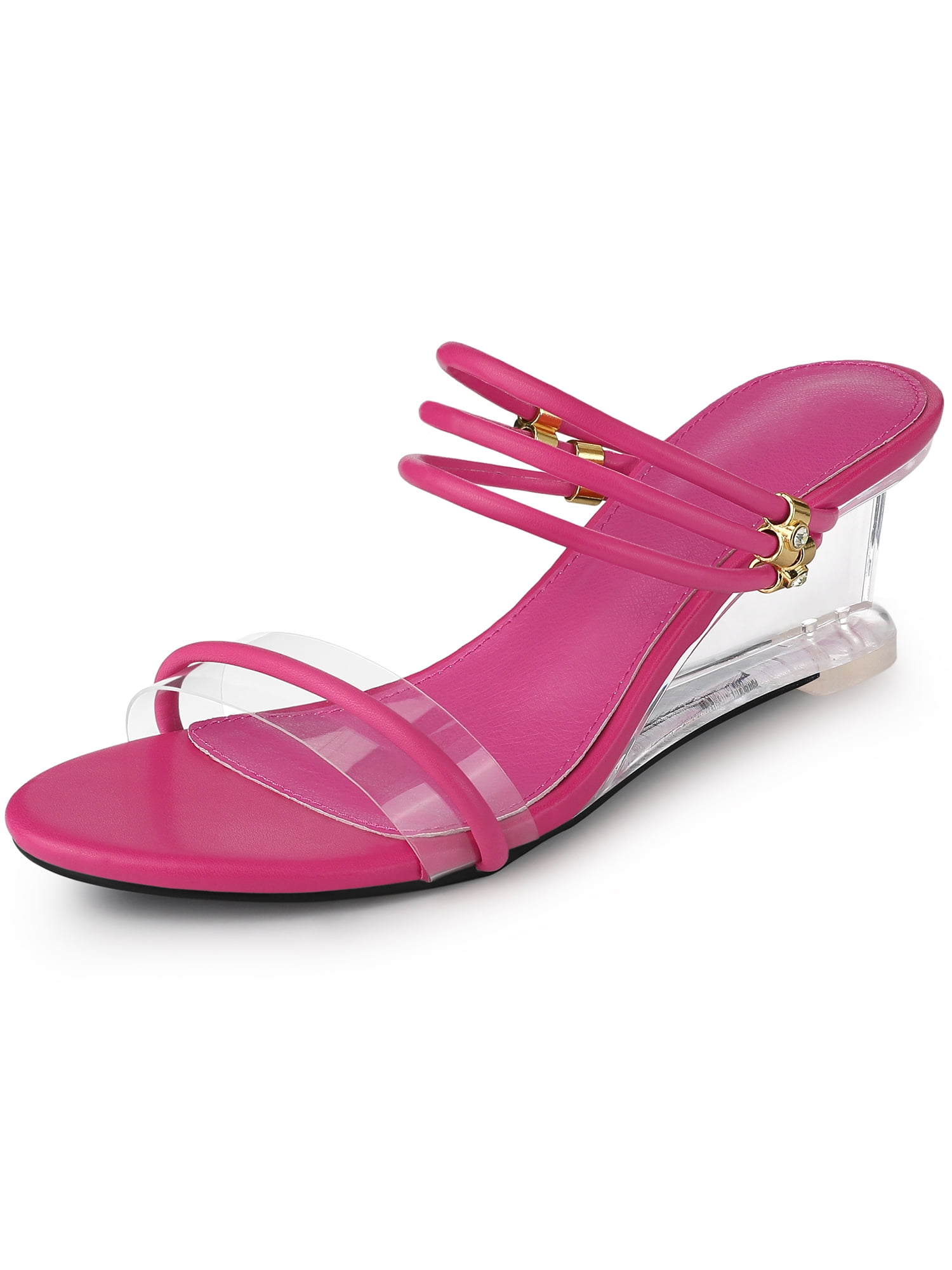BLISSFUL STEP Women's Slip on Clear Glass Heel Wedge Sandals Hot Pink ...