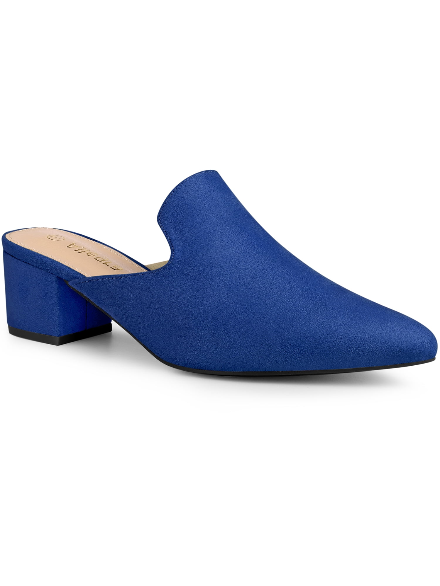 BLISSFUL STEP Women's Slide Mules Pointed Toe Chunky Heel Royal Blue 6 ...