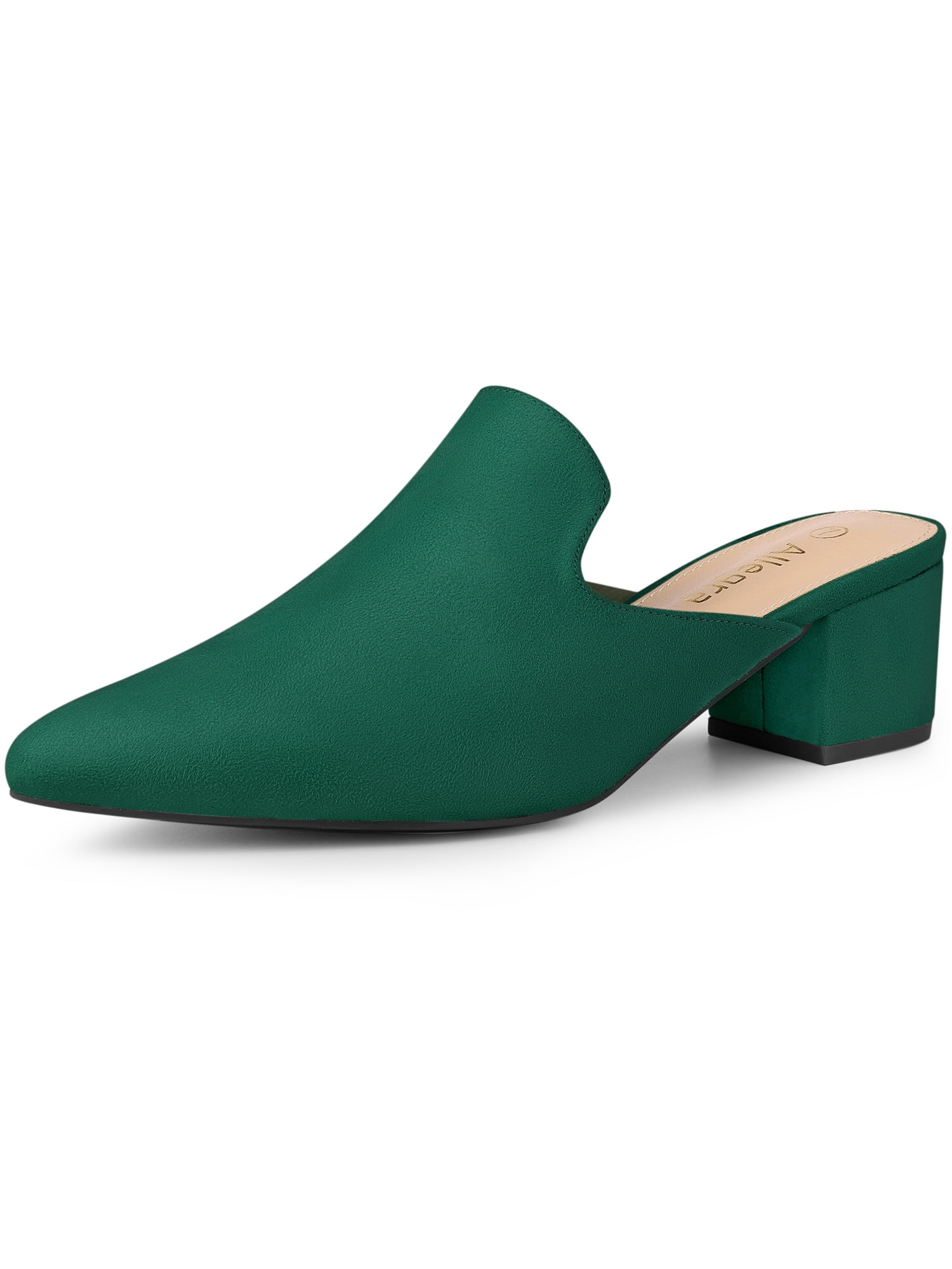 BLISSFUL STEP Women's Slide Mules Pointed Toe Chunky Heel Green 6 ...