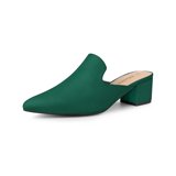 BLISSFUL STEP Women's Slide Mules Pointed Toe Chunky Heel Green 6 ...