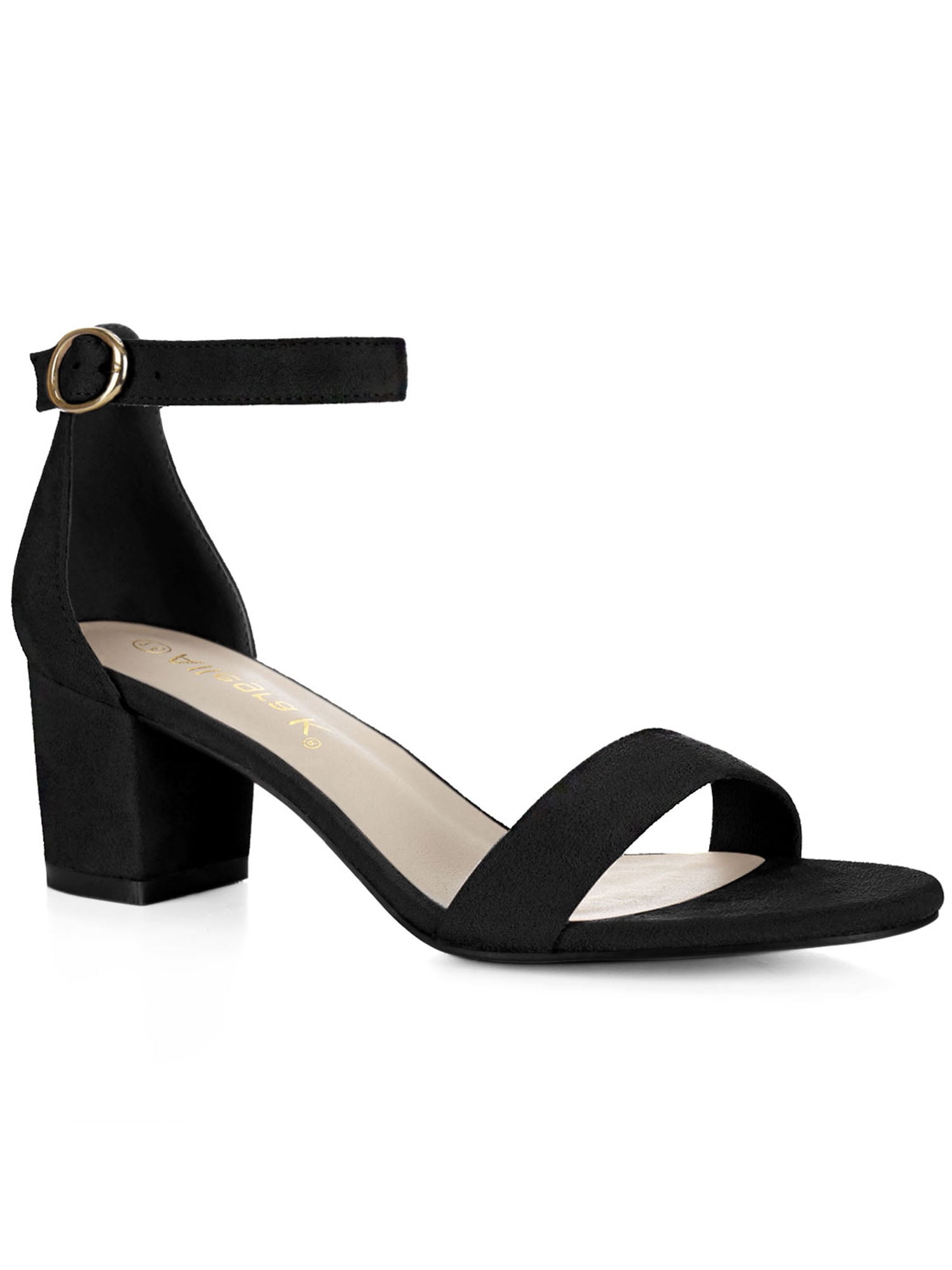 BLISSFUL STEP Women's Shoes Open Toe Mid Block Heel Ankle Strap Faux ...