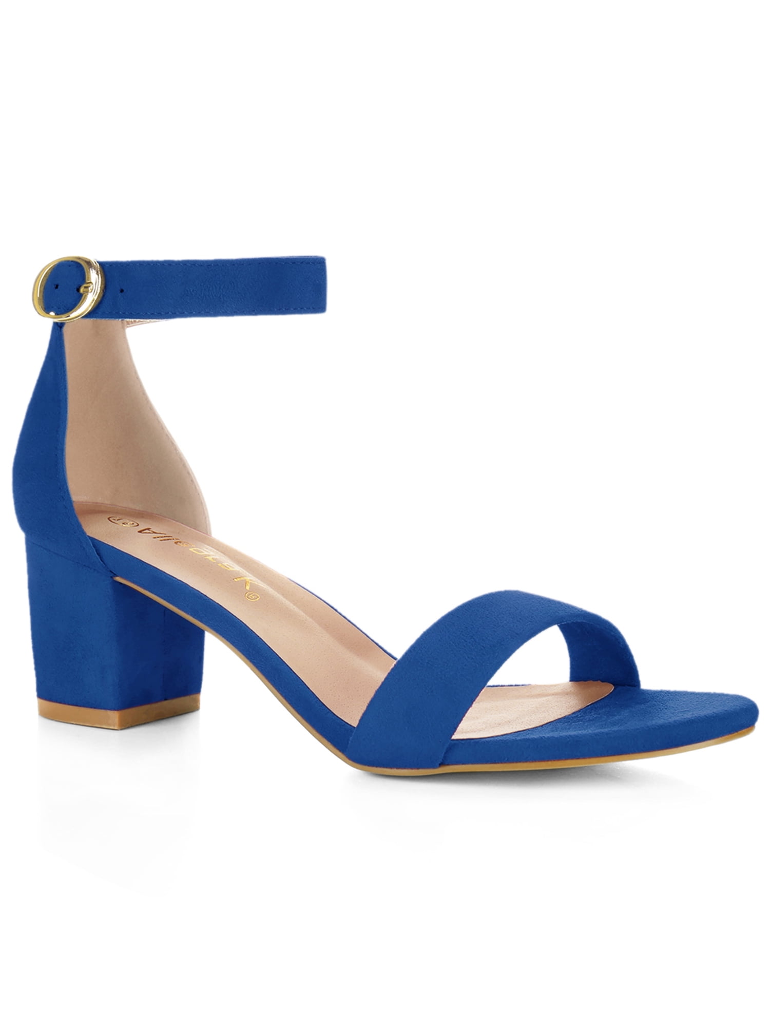BLISSFUL STEP Women's Shoes Open Toe Mid Block Heel Ankle Strap Faux ...