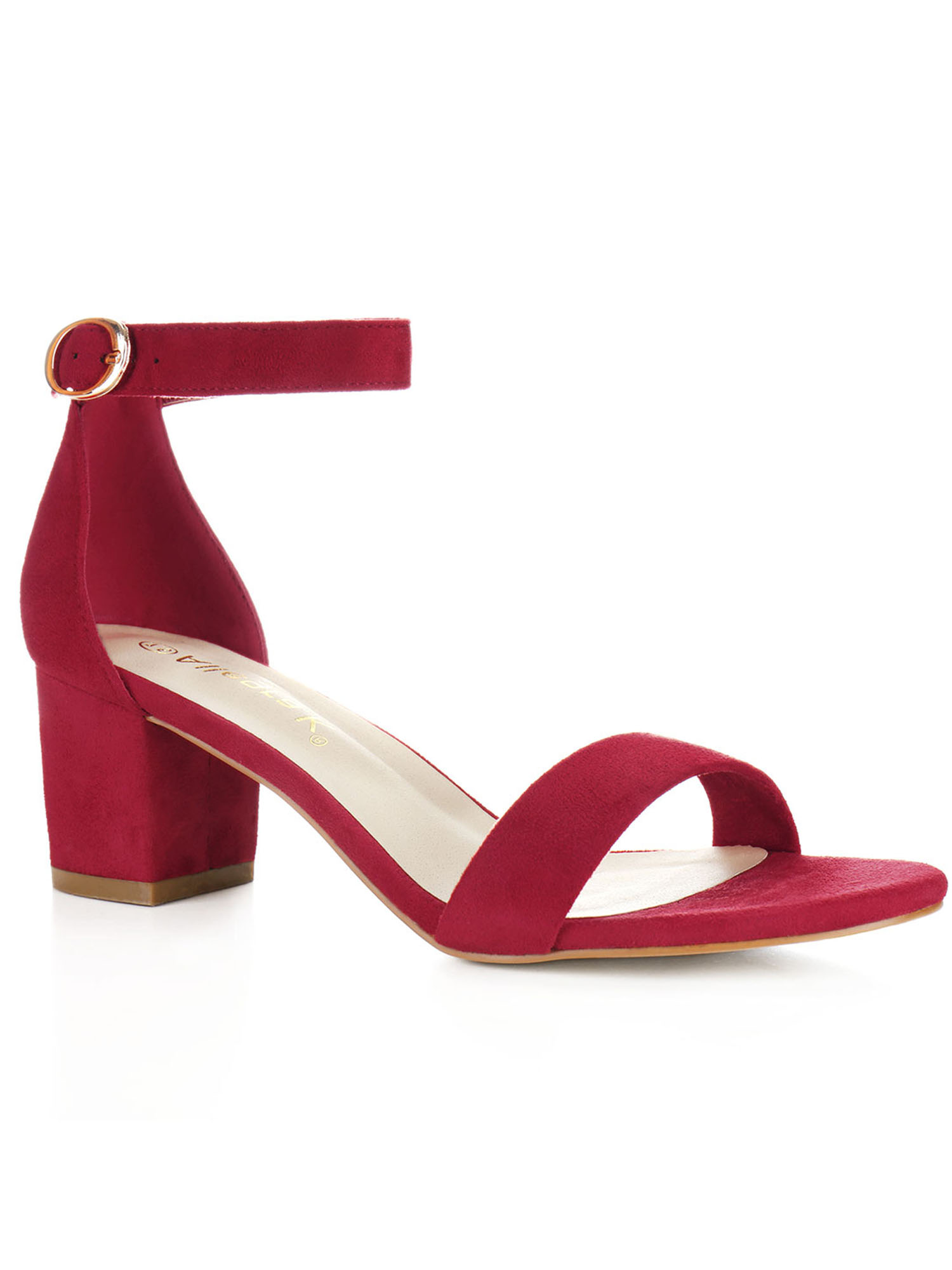 BLISSFUL STEP Women's Shoes Open Toe Mid Block Heel Ankle Strap Faux ...