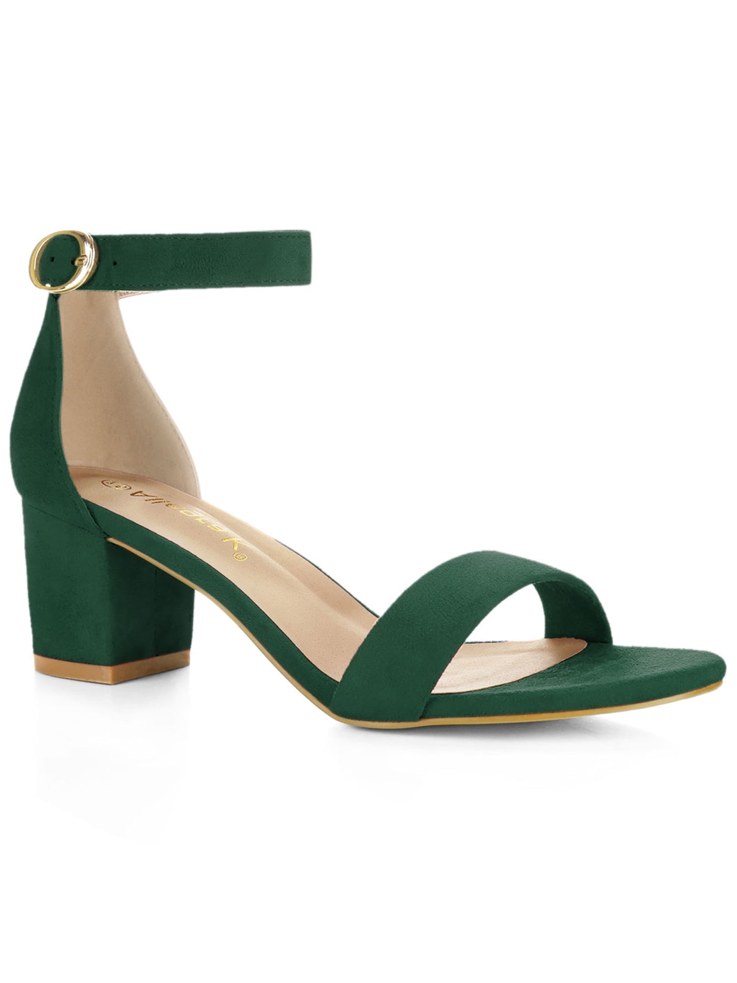 BLISSFUL STEP Women's Shoes Open Toe Mid Block Heel Ankle Strap Faux ...