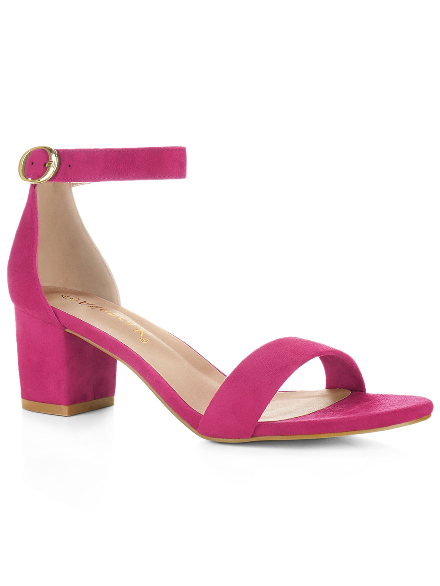 BLISSFUL STEP Women's Shoes Open Toe Mid Block Heel Ankle Strap Faux ...
