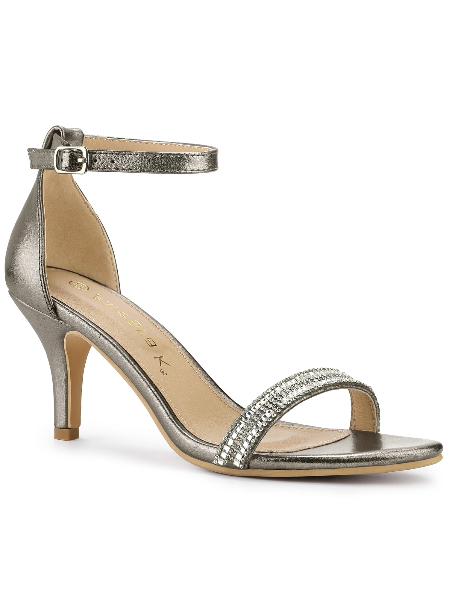 BLISSFUL STEP Women's Solid Color Open Toe Rhinestone Ankle Strap ...