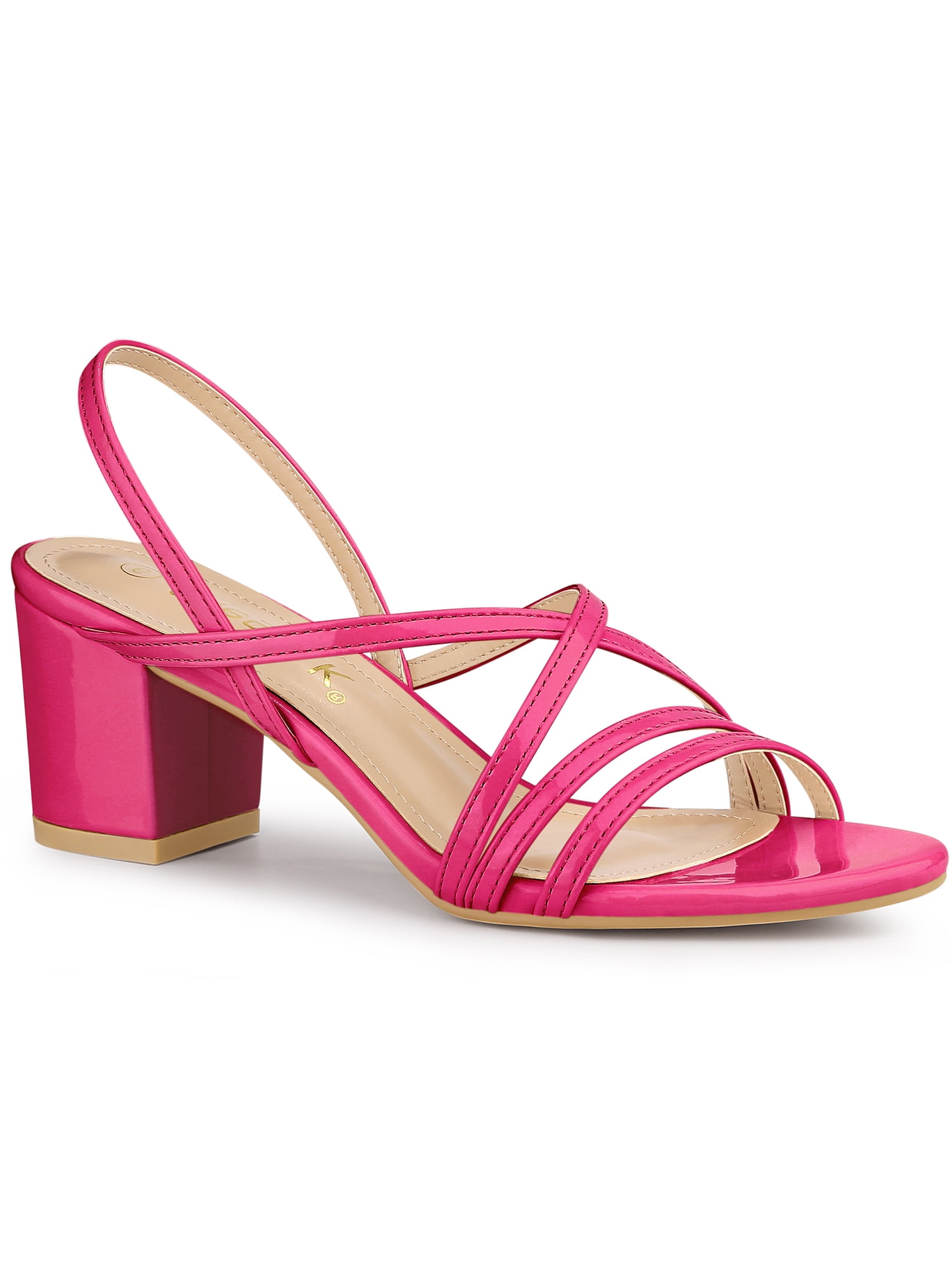 BLISSFUL STEP Women's Solid Color Strappy Slingback Block High Heels ...