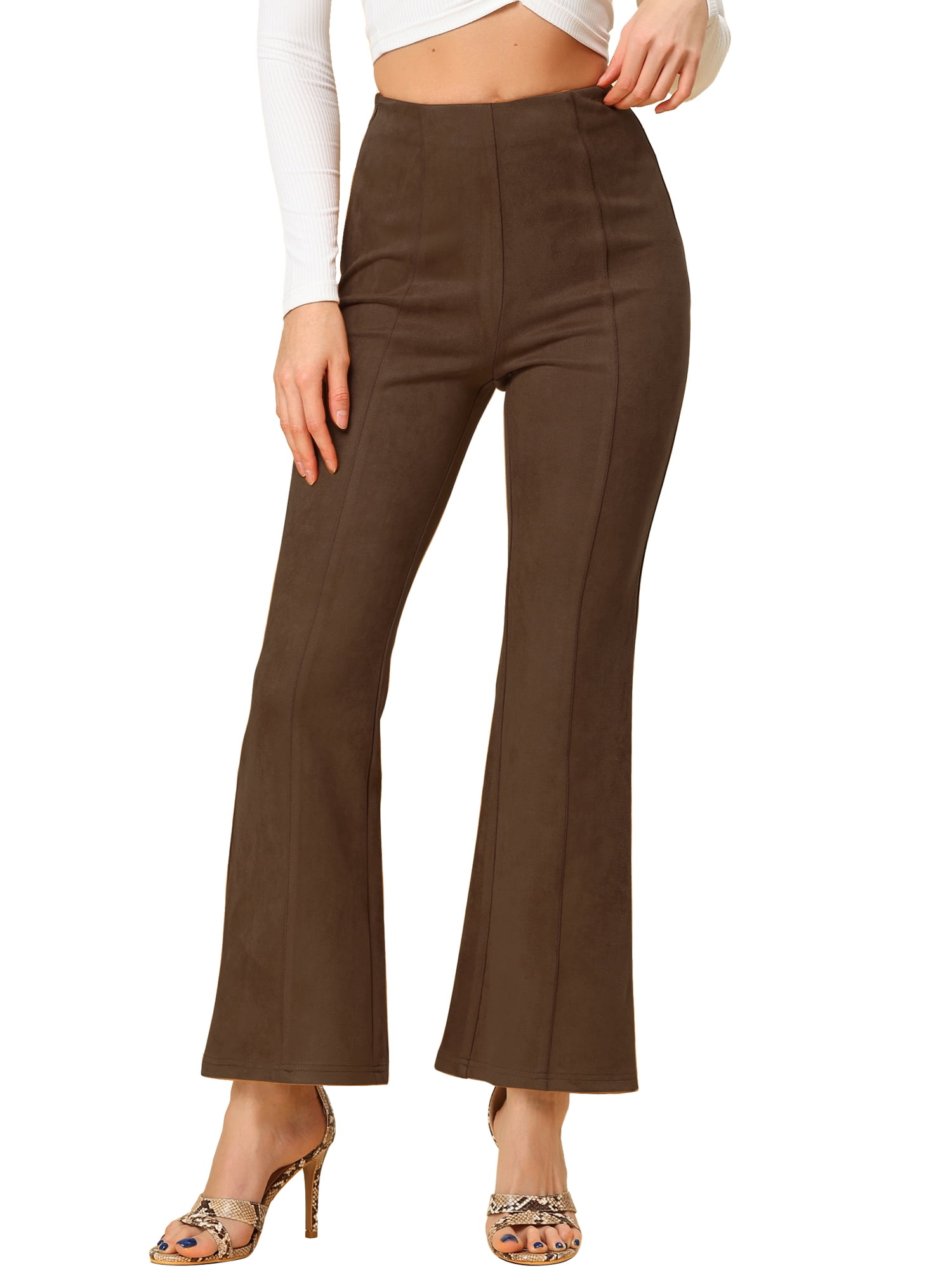 Allegra K Women's Solid Flared Hidden Side Zipper Knitted Faux Suede ...
