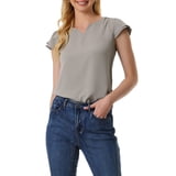 INSPIRE CHIC Women's Solid Blouse V Neck Ruffle Cap Sleeve Lightweight ...
