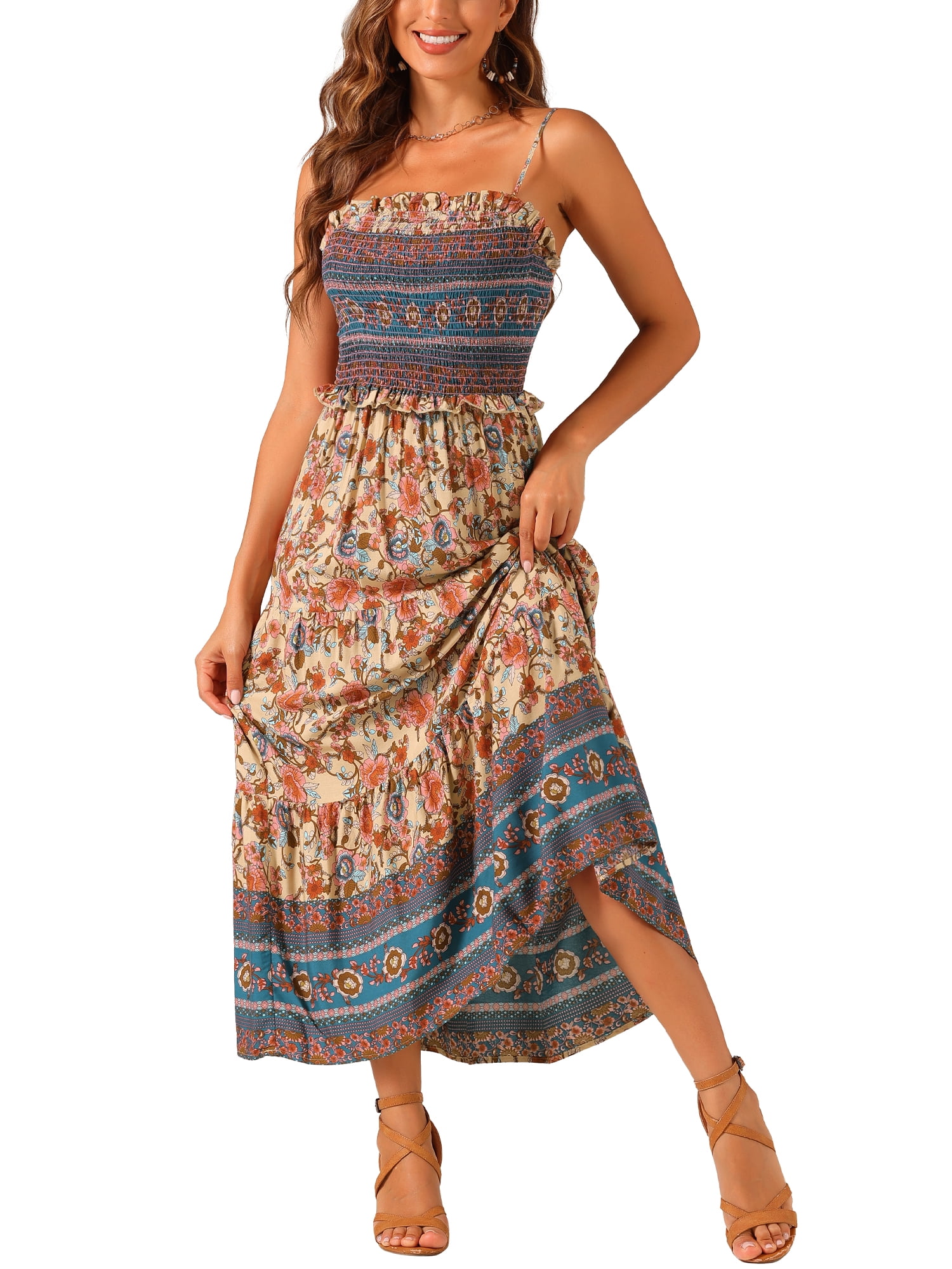 INSPIRE CHIC Boho Floral Dresses for Women's Summer Spaghetti Strap A ...