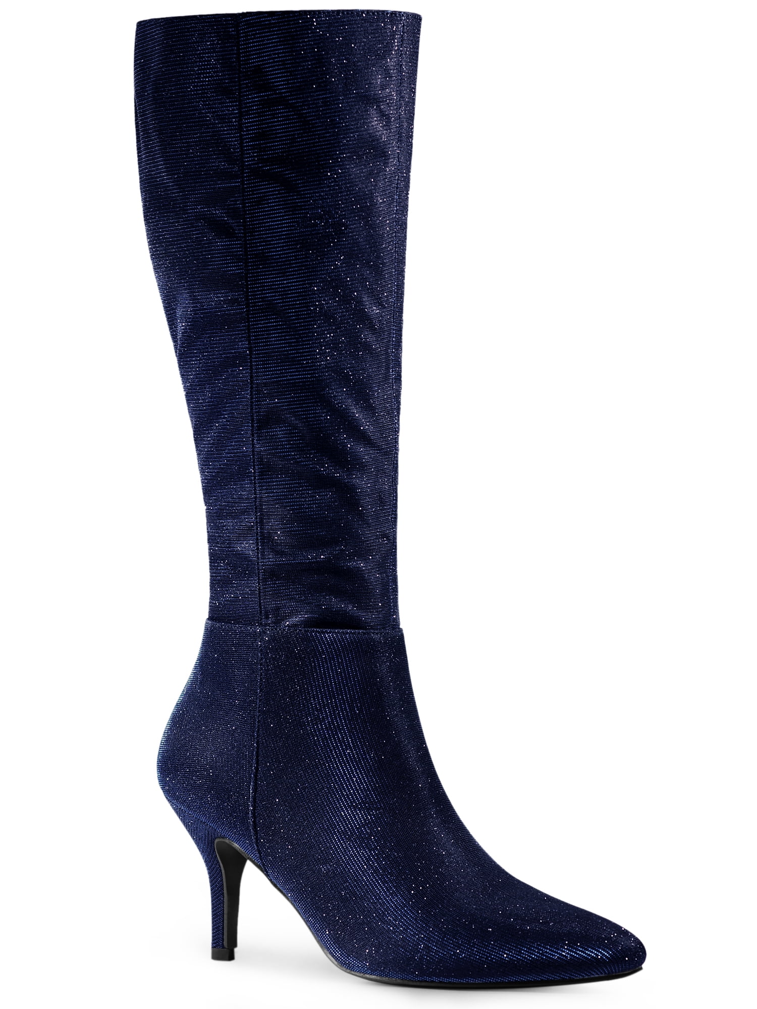 BLISSFUL STEP Women's Sparkle Glitter Stiletto Heel Knee High Boots ...