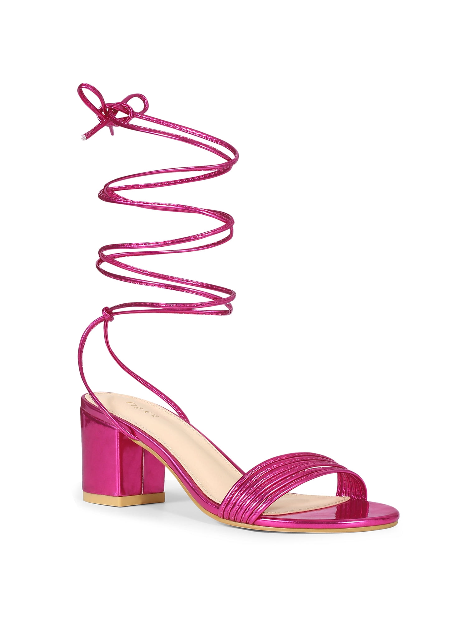 BLISSFUL STEP Women's Sparkle Strappy Lace Up Block Heel Sandals Hot ...