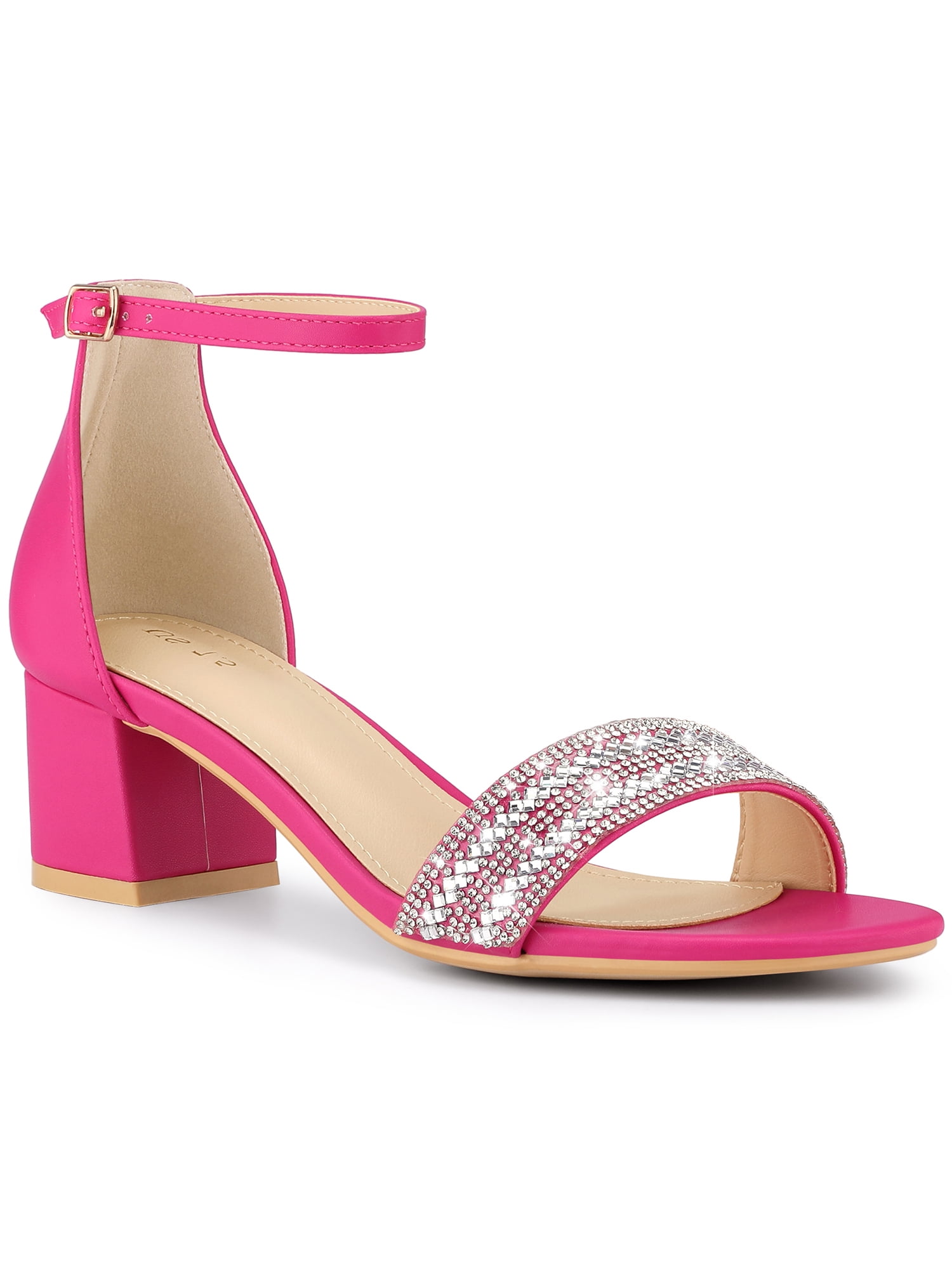BLISSFUL STEP Glittering Ankle Strap Block Heel Open Toe Sandals for ...