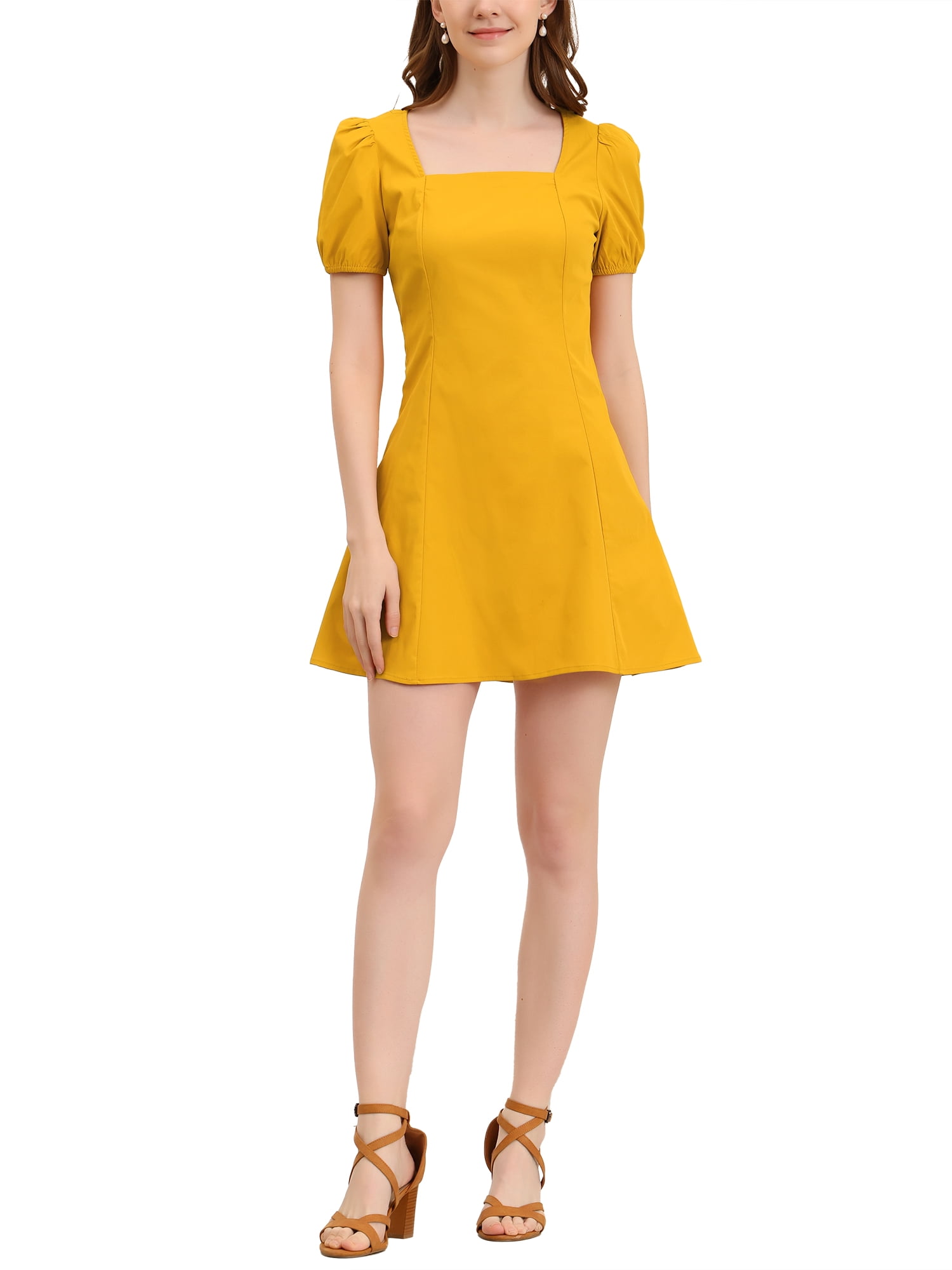 INSPIRE CHIC Women's Square Neck Puff Short Sleeve Elastic Cuff a Line ...