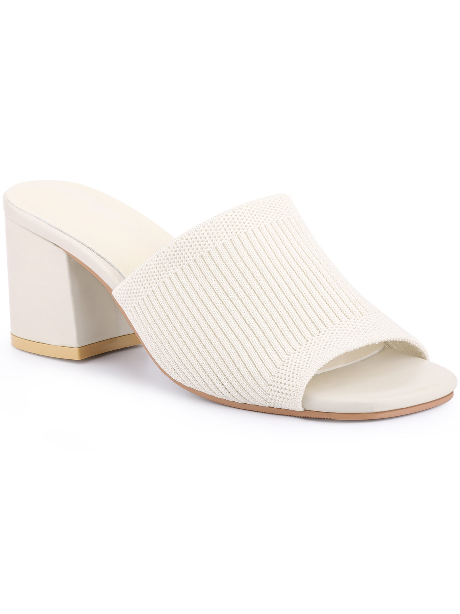 BLISSFUL STEP Women's Square Toe Block Heel Slip on Slides Sandals ...