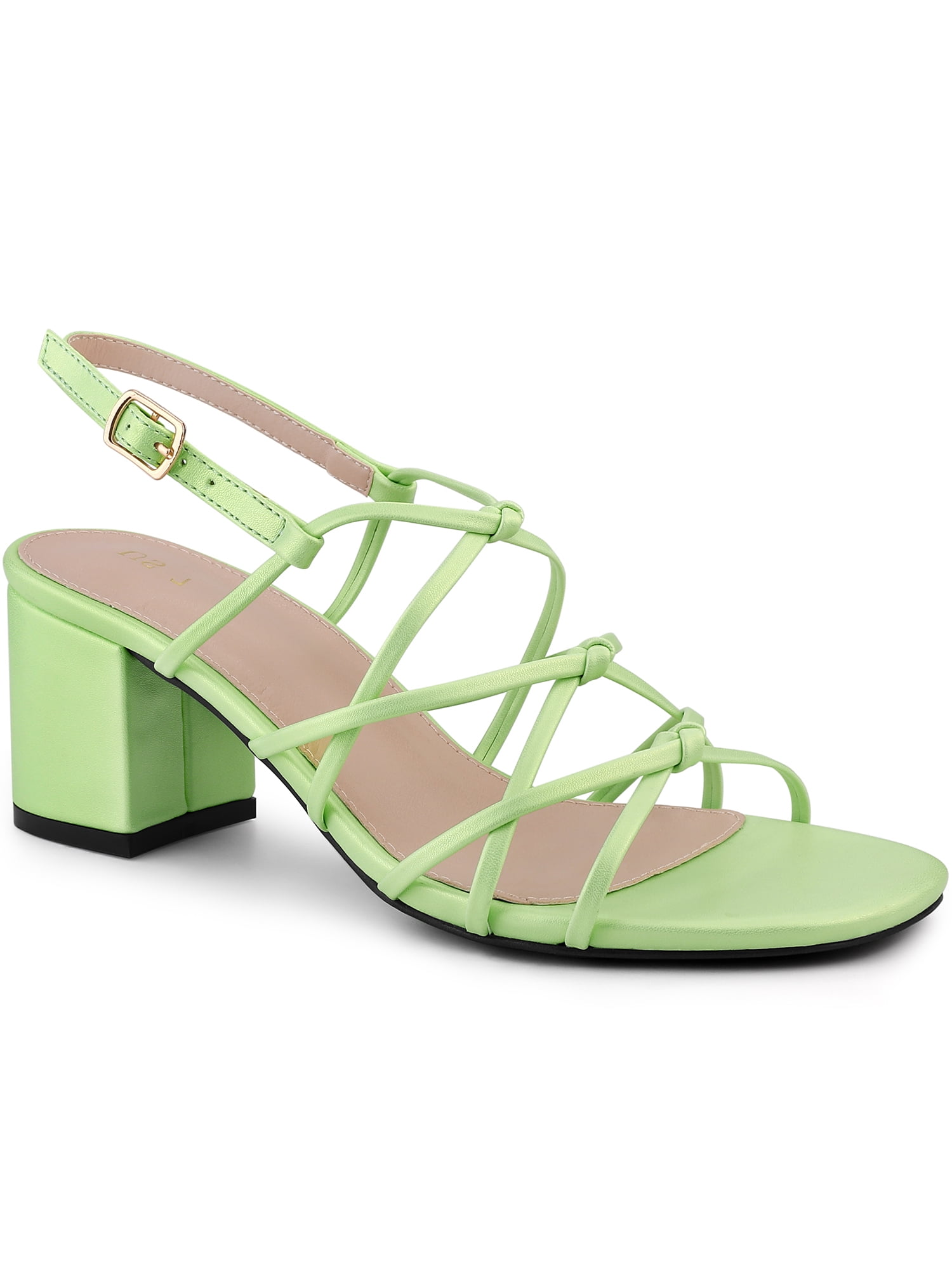 BLISSFUL STEP Women's Square Toe Knots Ankle Strap Block Heels Sandals ...