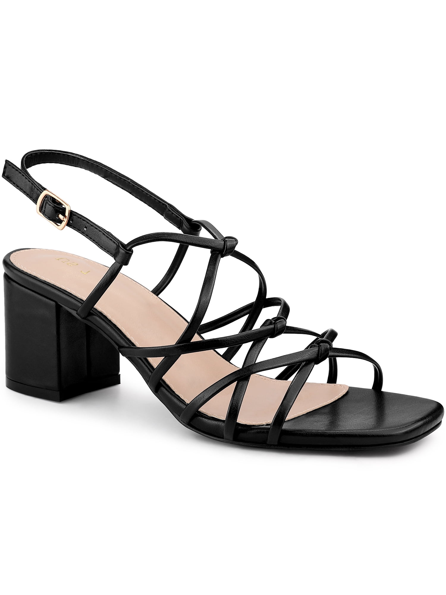 BLISSFUL STEP Women's Square Toe Knots Ankle Strap Block Heels Sandals ...