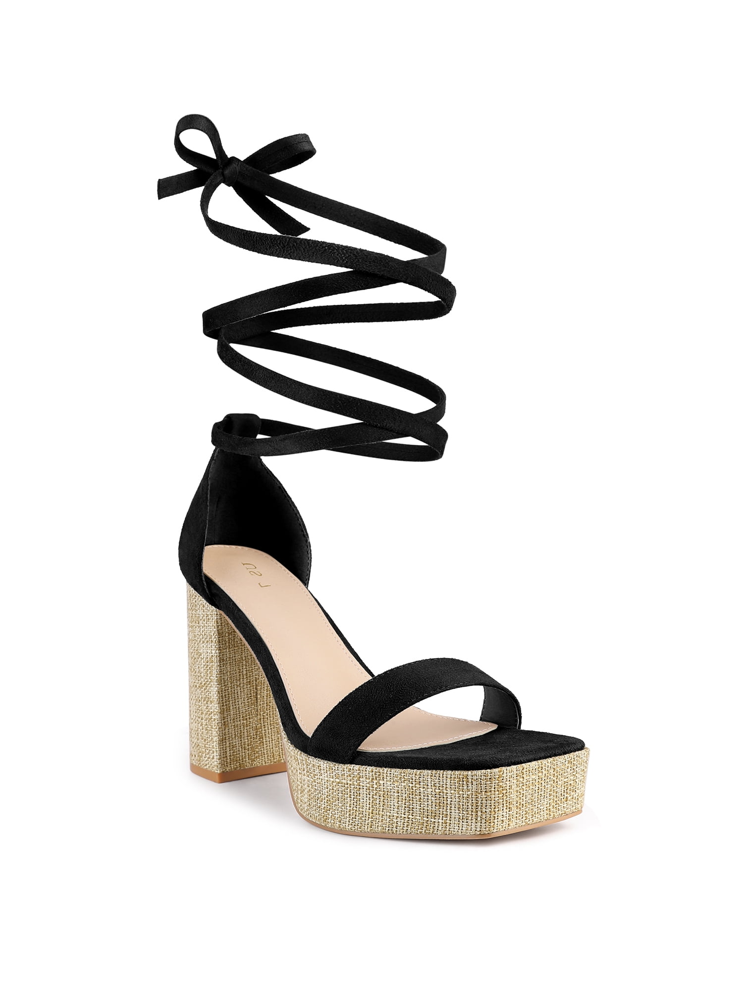 Allegra K Women's Square Toe Lace Up Block High Heel Platform Sandals ...