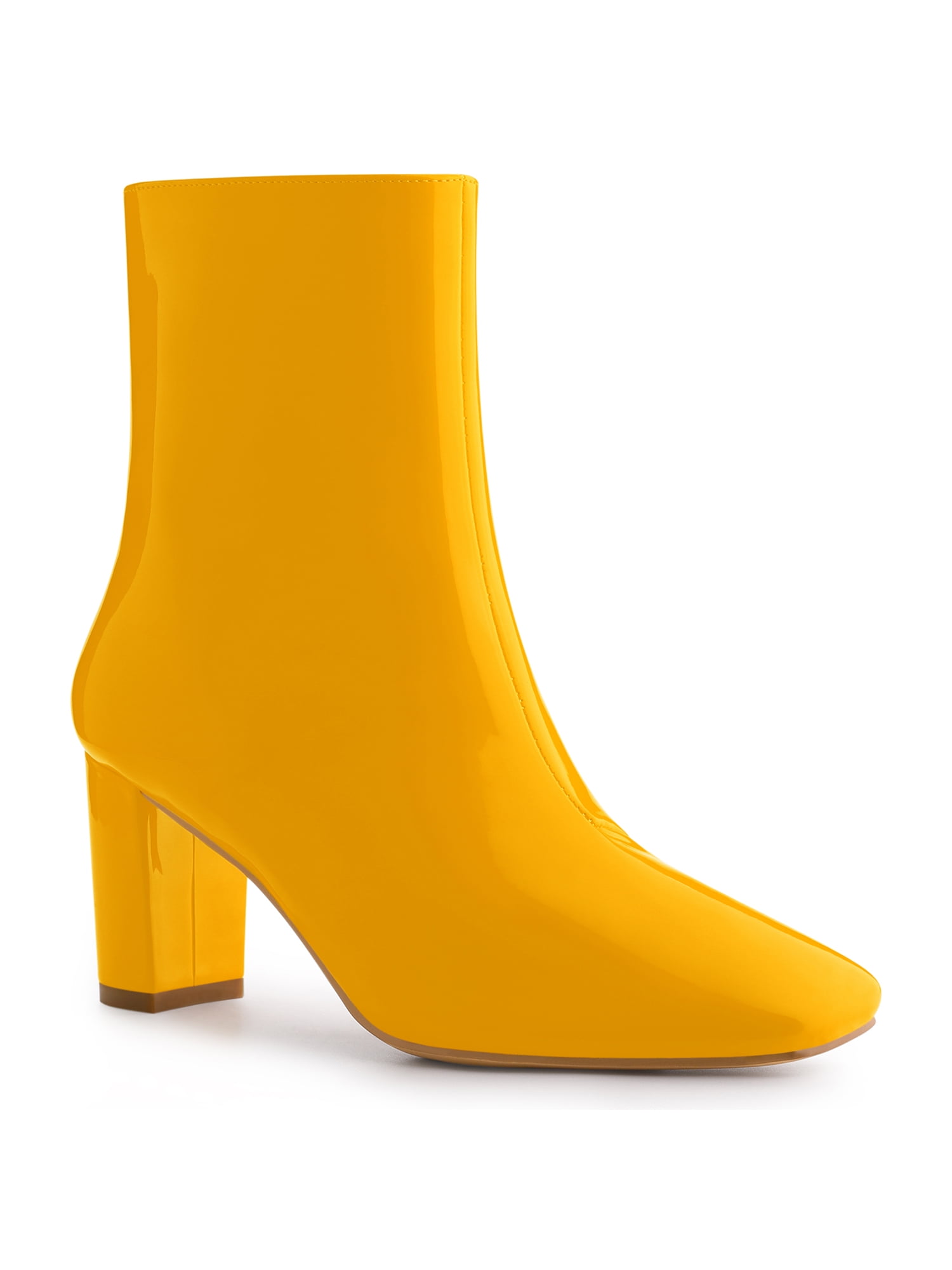 BLISSFUL STEP Women's Square Toe Side Zip Block Heels Ankle Boots ...