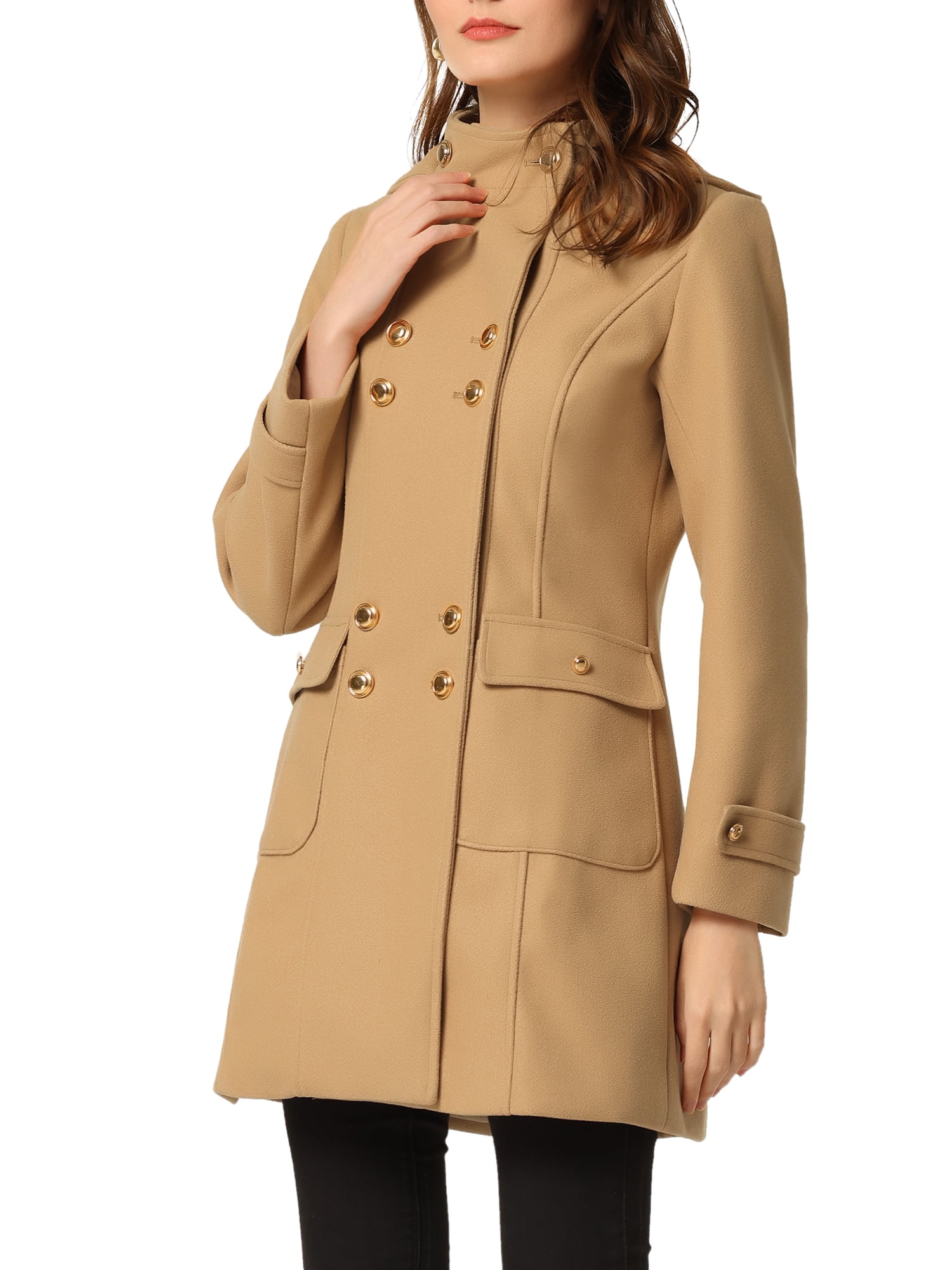 INSPIRE CHIC Women's Stand Collar Hooded Double Breasted Winter Long ...