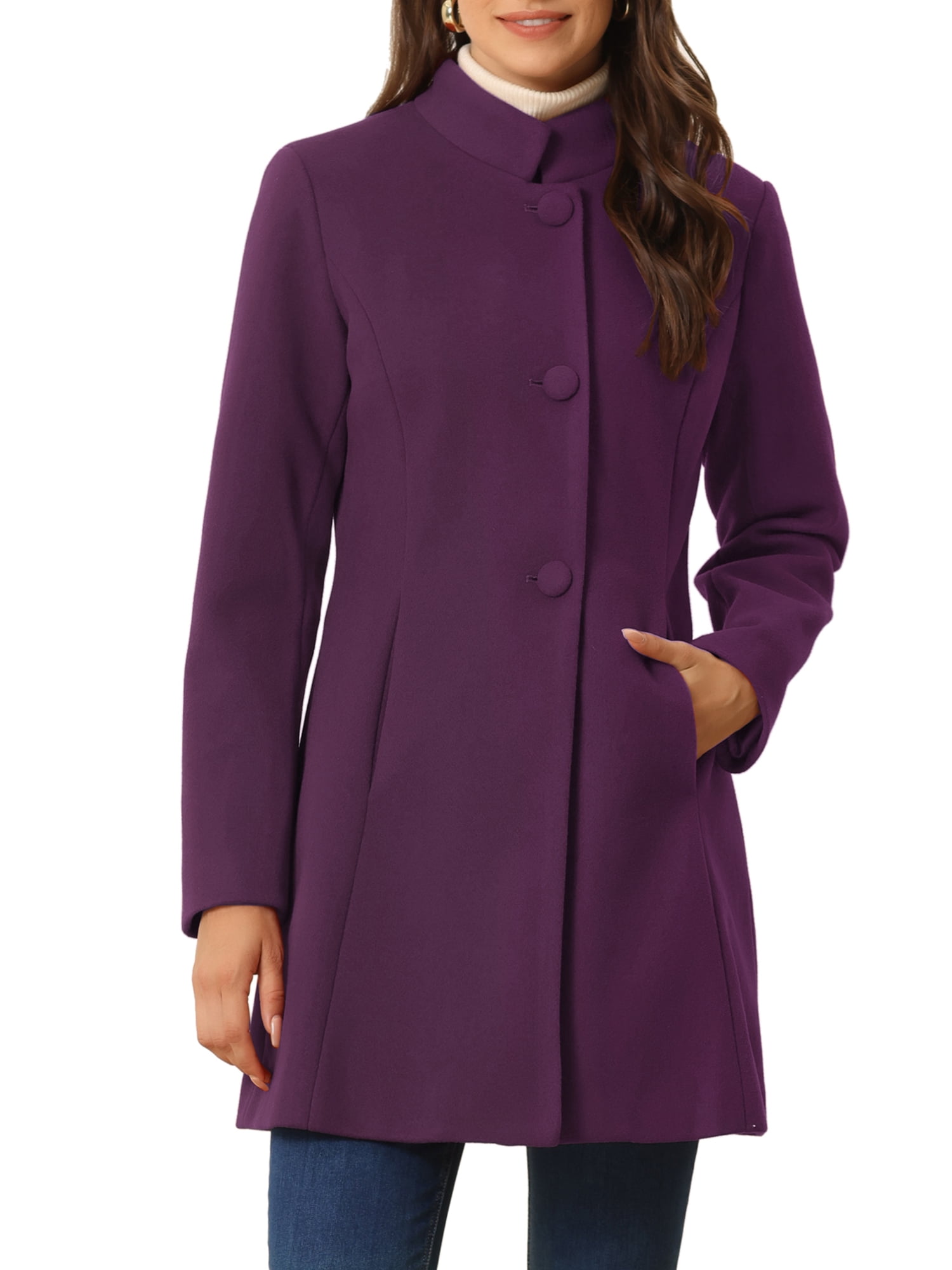 Allegra K Women's Stand Collar Jacket, Long Sleeve Single Breasted ...