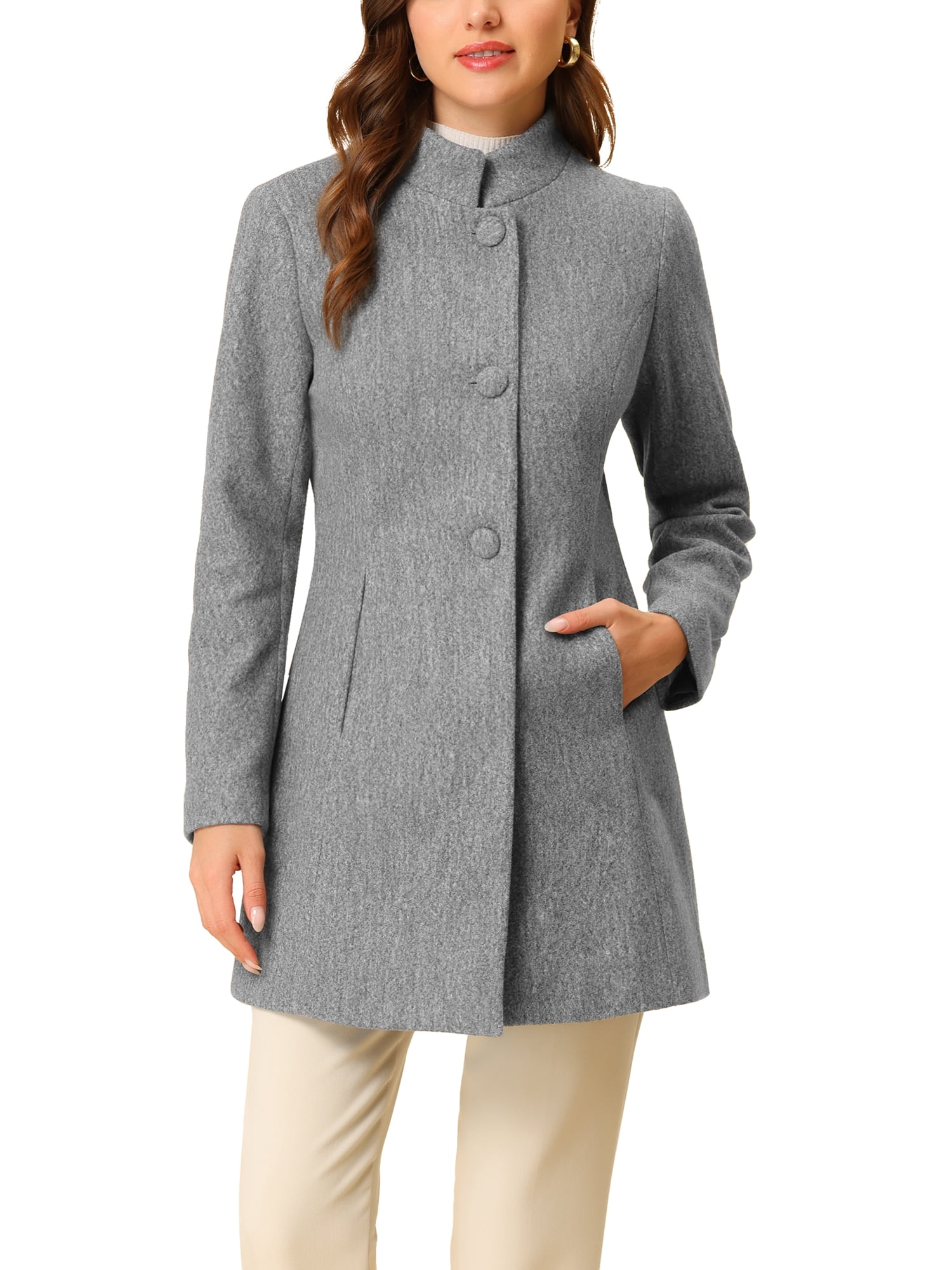 Allegra K Women's Elegant Stand Collar Overcoat with Long Sleeves ...