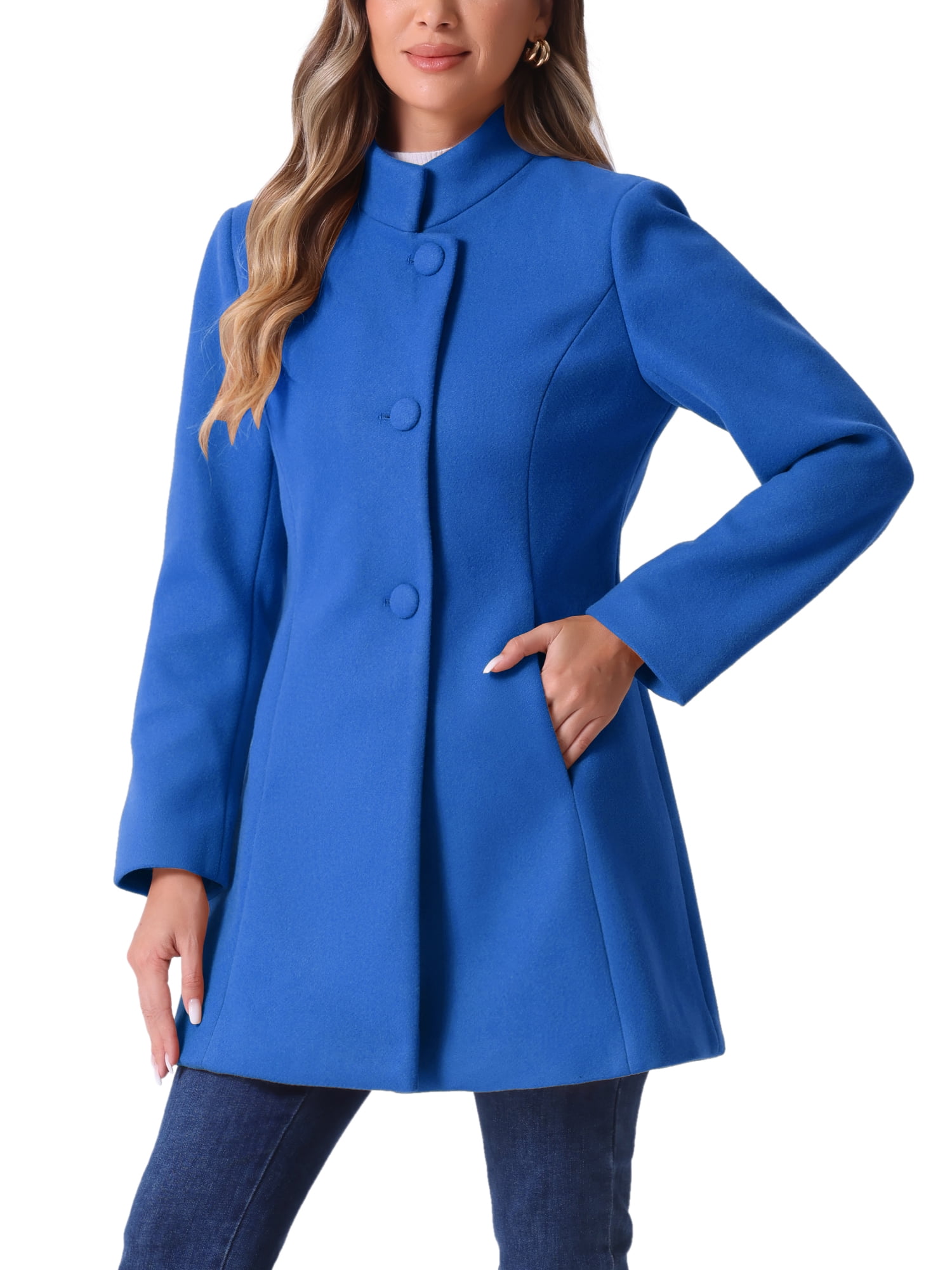 INSPIRE CHIC Women's Winter Overcoat Mid Length Stand Collar Single ...