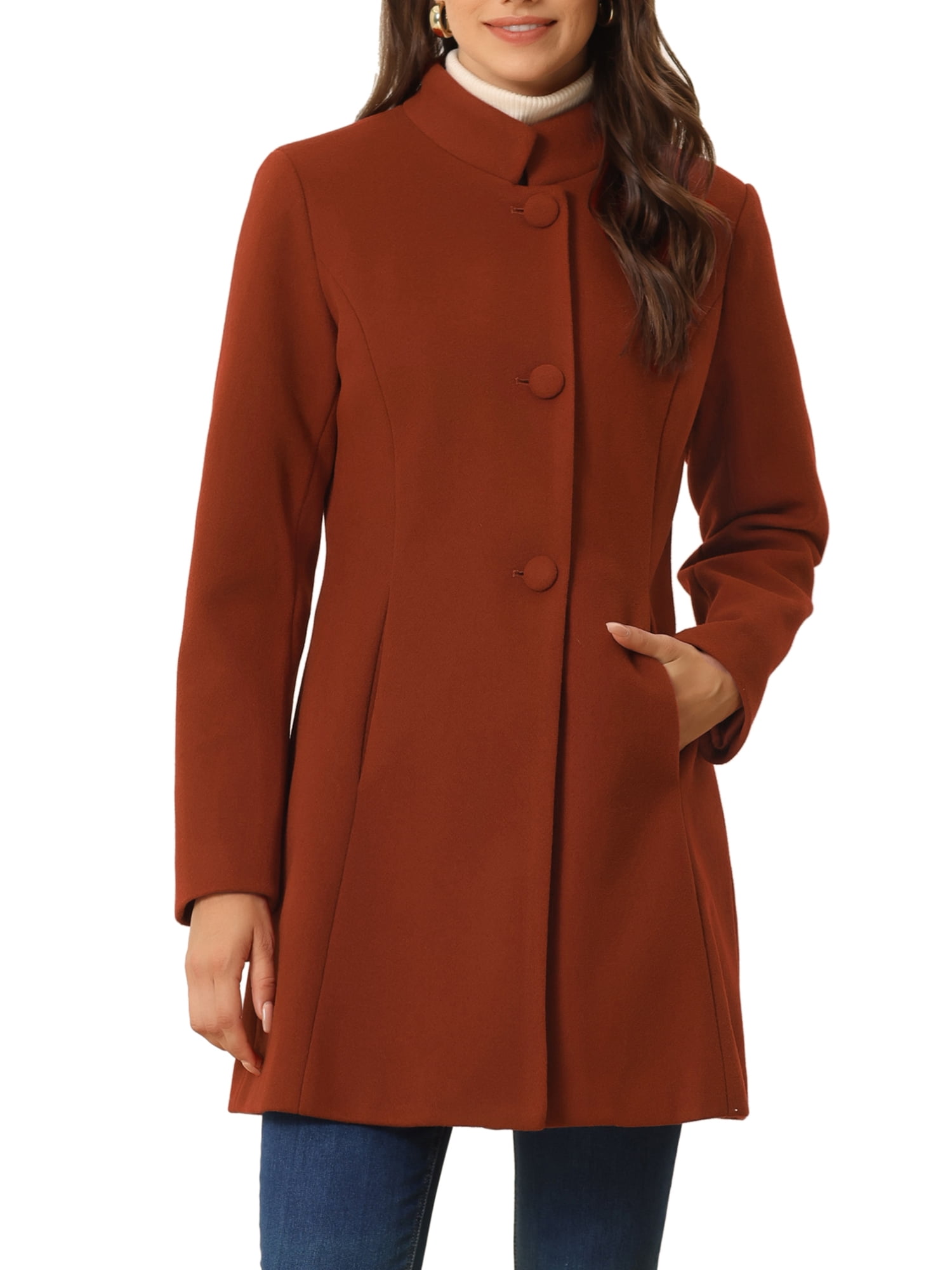 INSPIRE CHIC Women's Winter Overcoat Mid Length Stand Collar Single ...