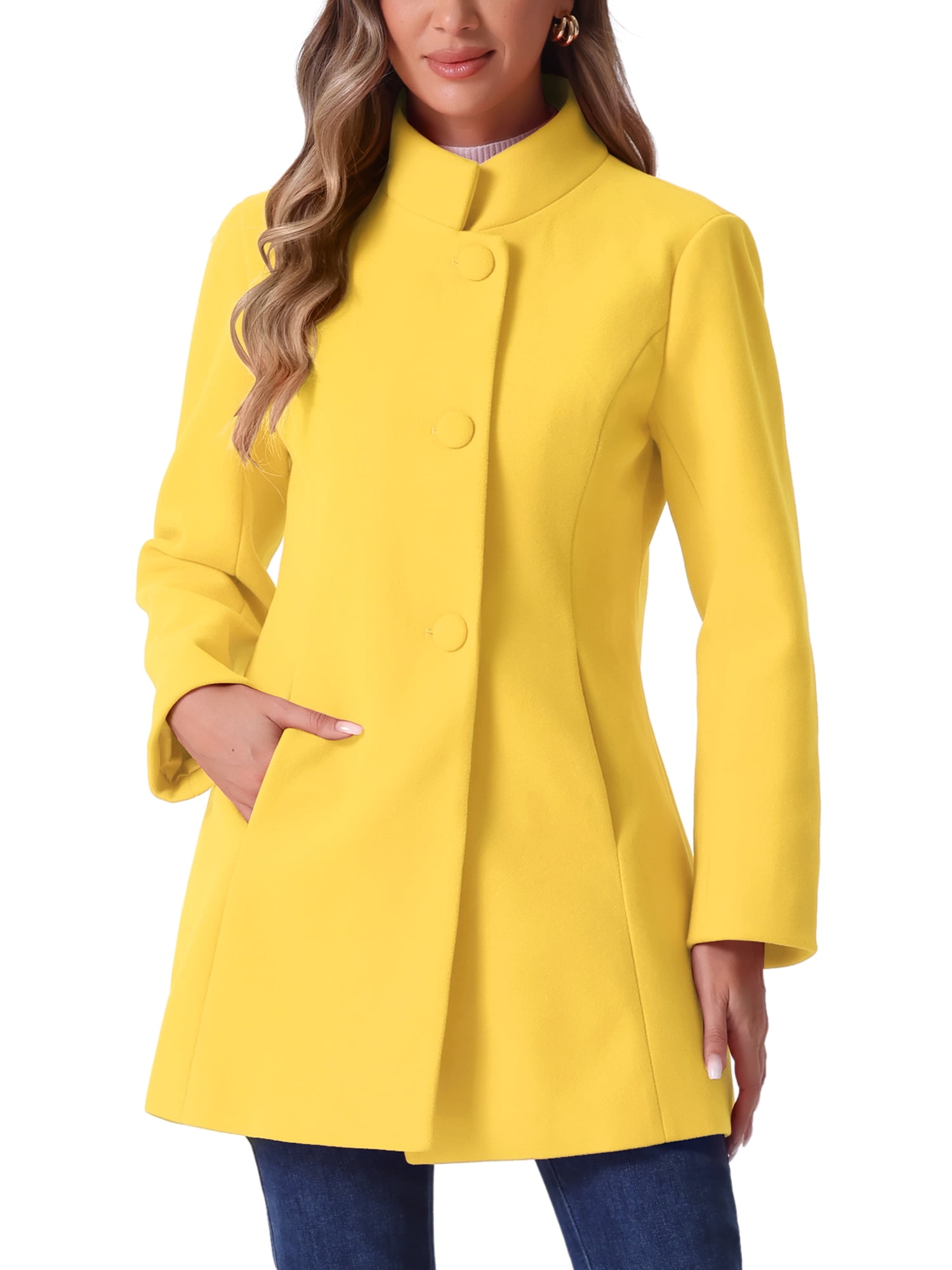 INSPIRE CHIC Women's Winter Overcoat Mid Length Stand Collar Single ...