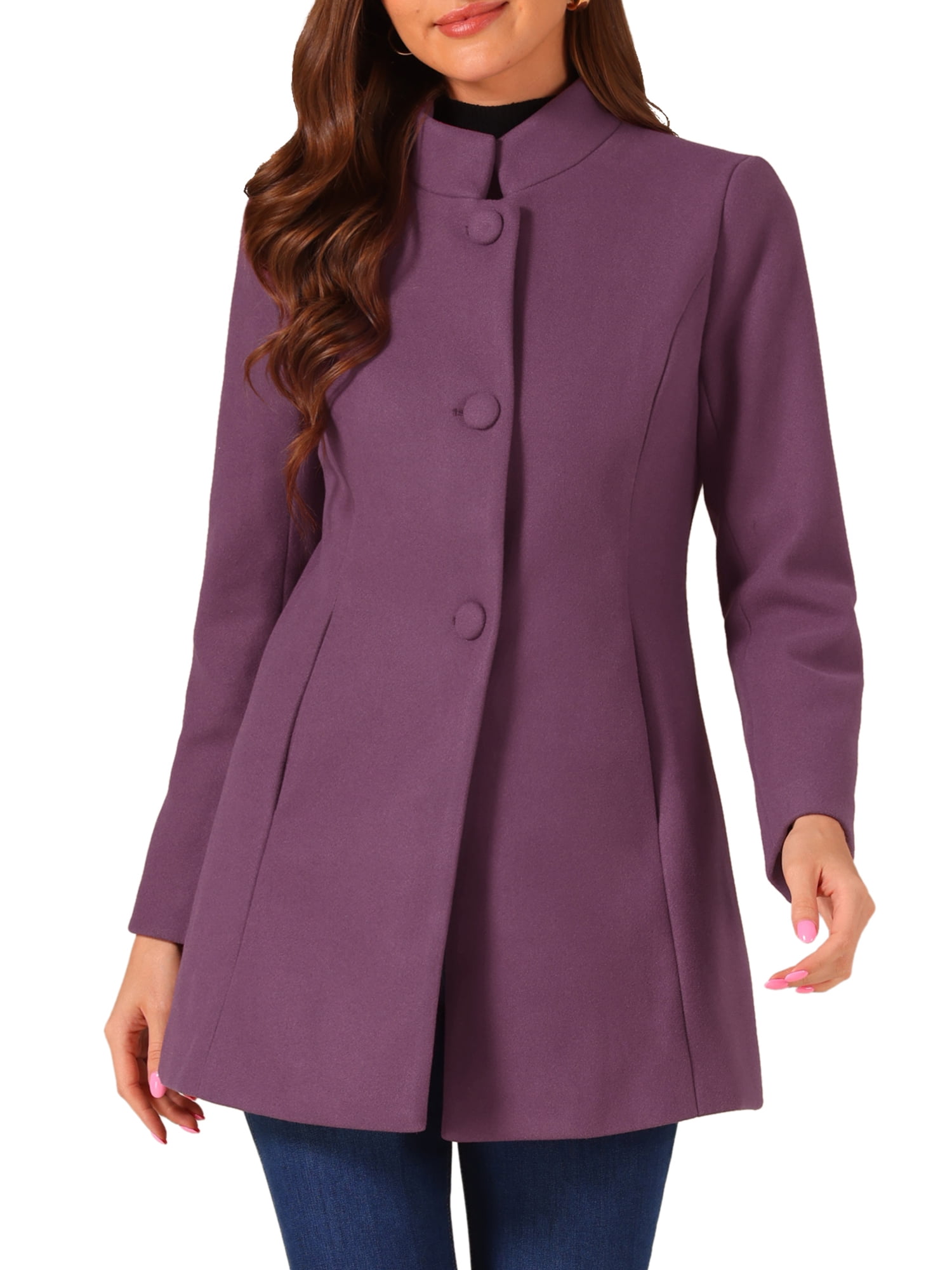 Allegra K Women's Stand Collar Long Sleeve Single Breasted Winter ...