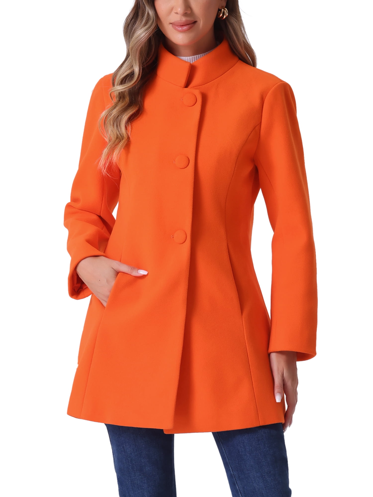 INSPIRE CHIC Women's Winter Overcoat Mid Length Stand Collar Single ...