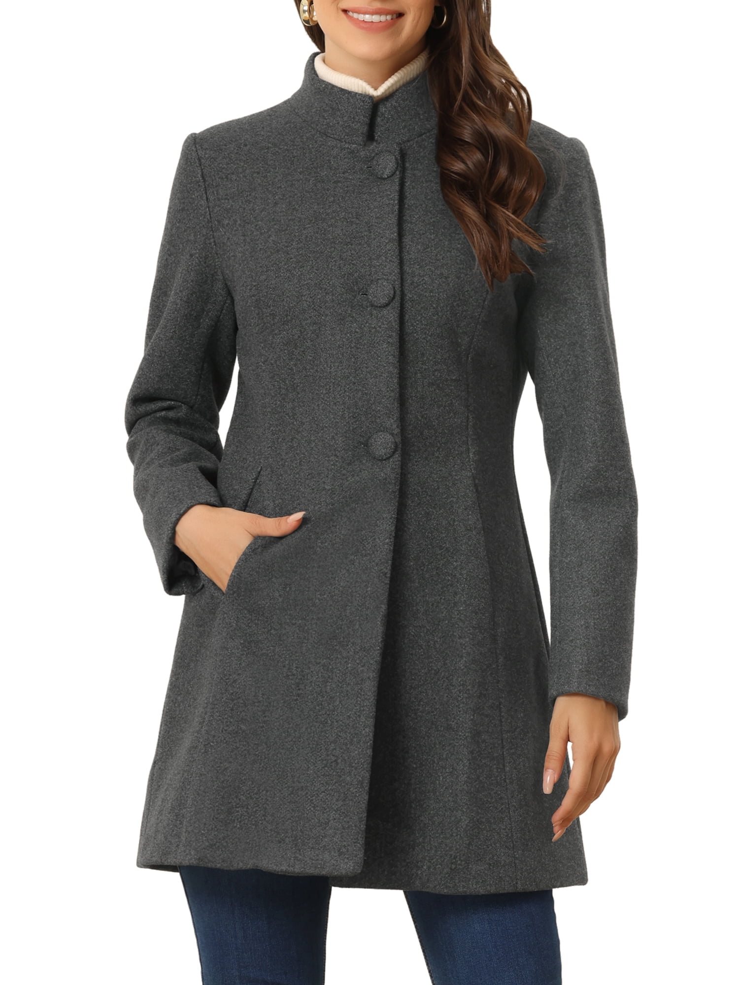 Allegra K Women's Stand Collar Long Sleeve Single Breasted Winter ...