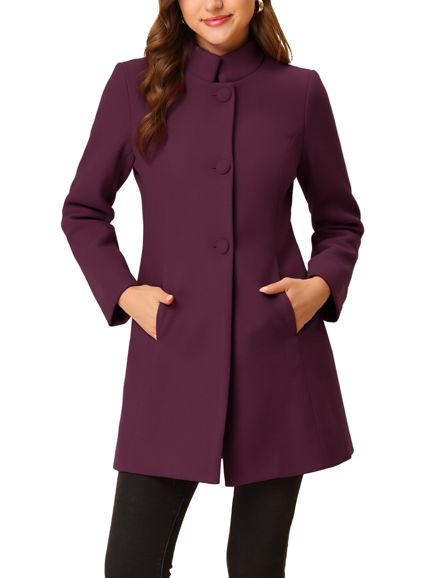 Allegra K Women's Stand Collar Long Sleeve Single Breasted Winter ...