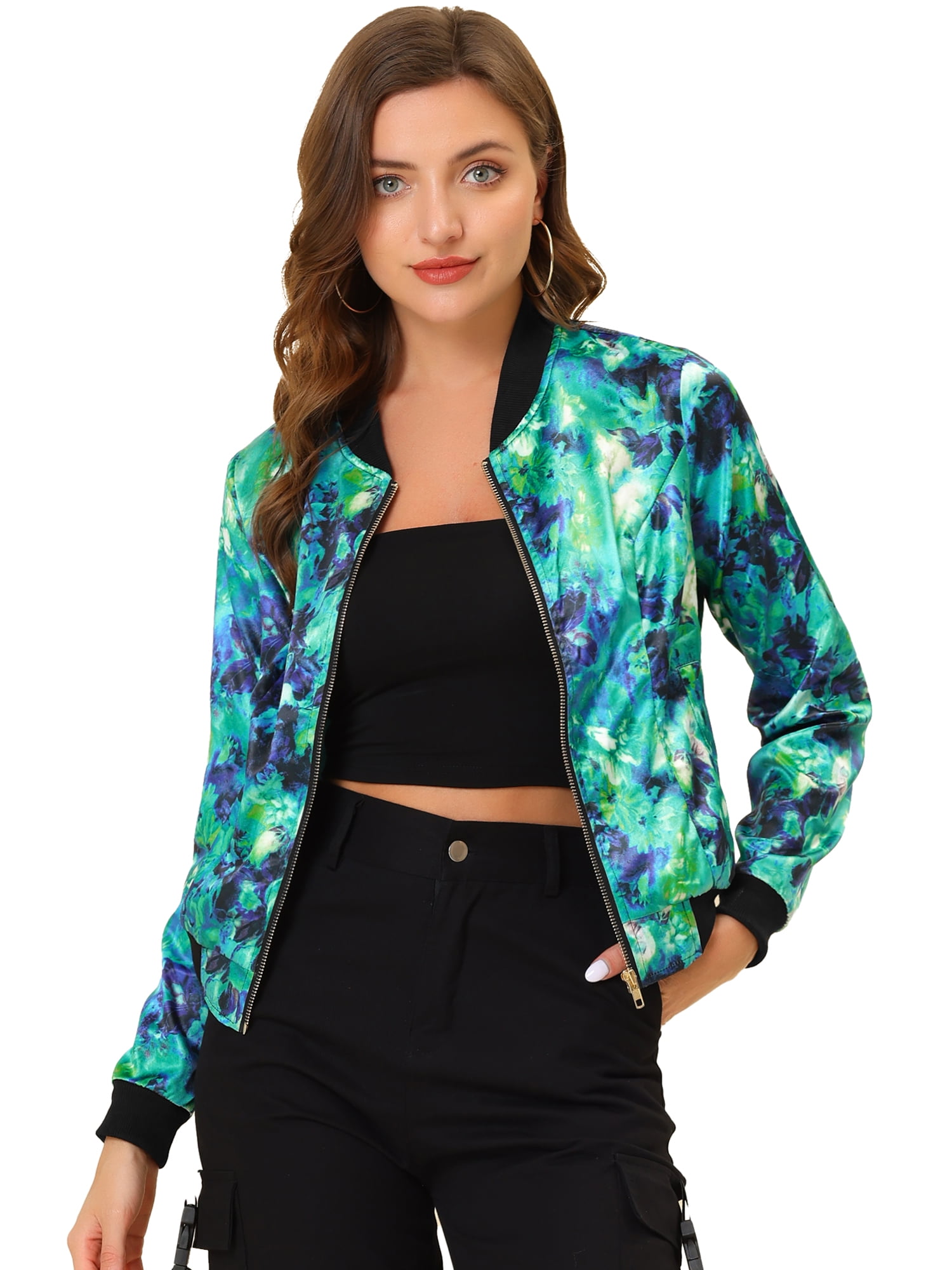 INSPIRE CHIC Women's Winter Bomber Jacket Long Sleeve Stand Collar ...