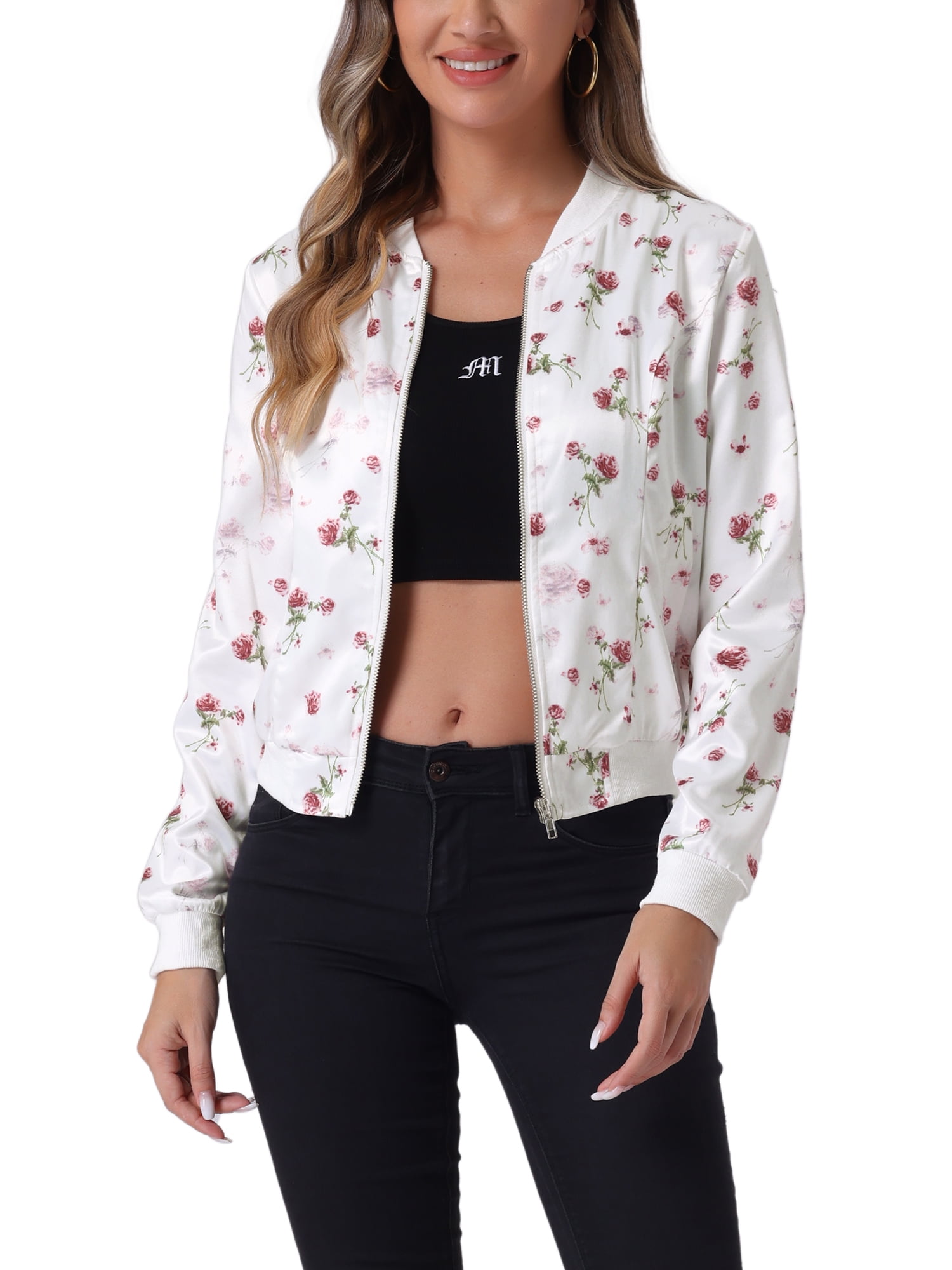INSPIRE CHIC Women's Bomber Jacket Slim Fit Lightweight Zip Up Jacket ...