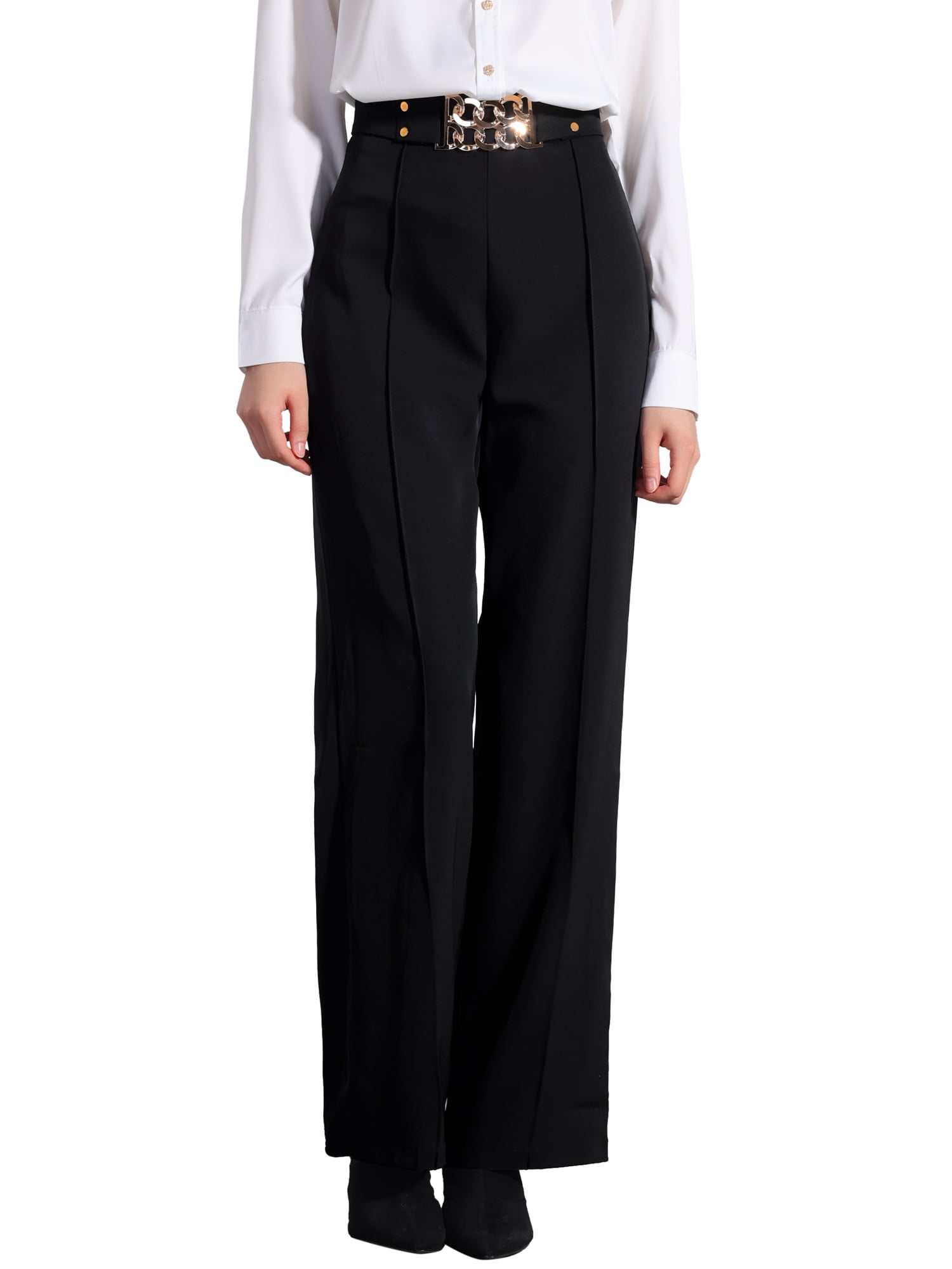 Allegra K Women's Straight Leg Pleated High Waisted Office Business ...