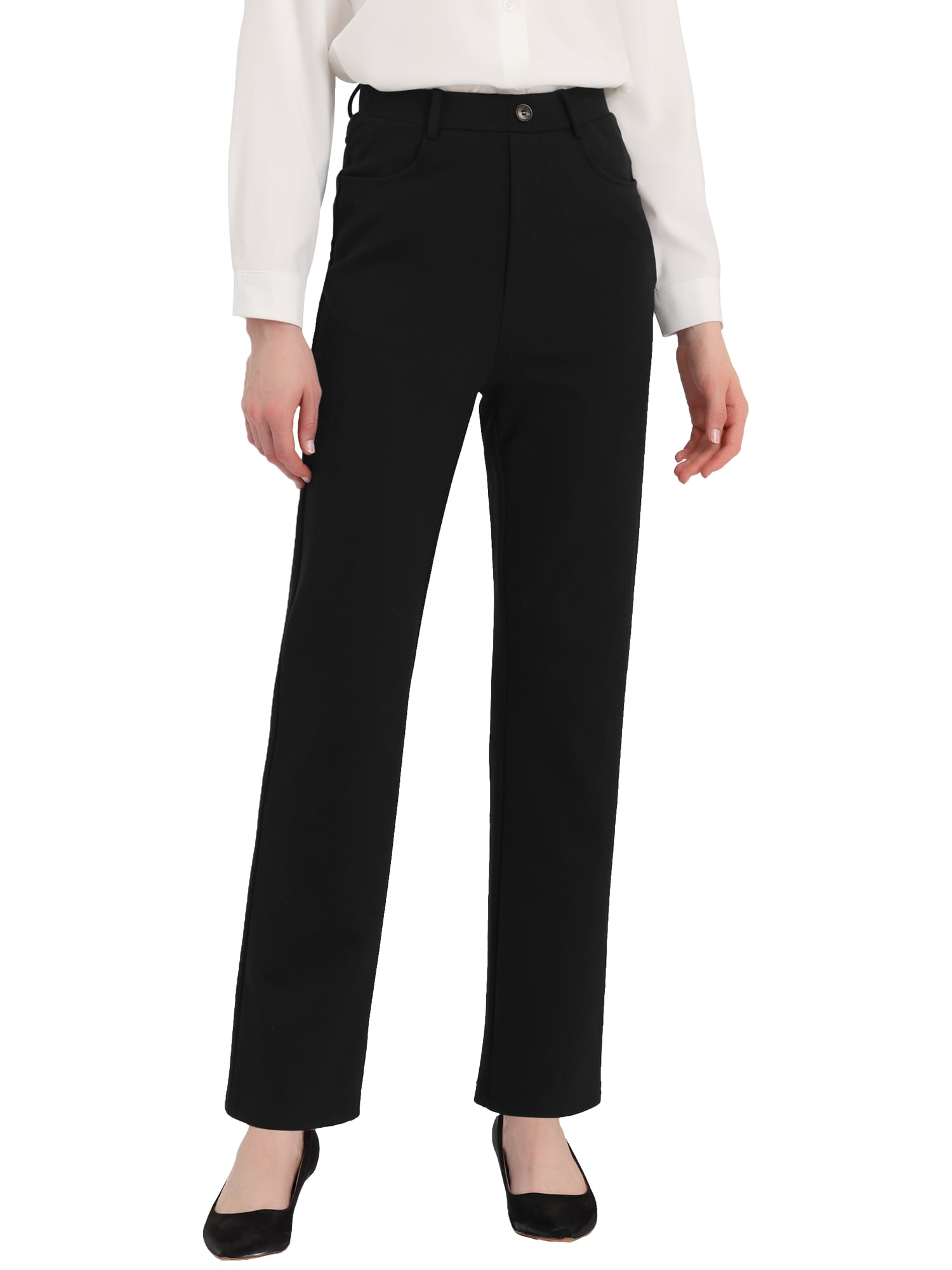 Allegra K Women's Elastic Waistband Straight Leg Work Pants, High ...