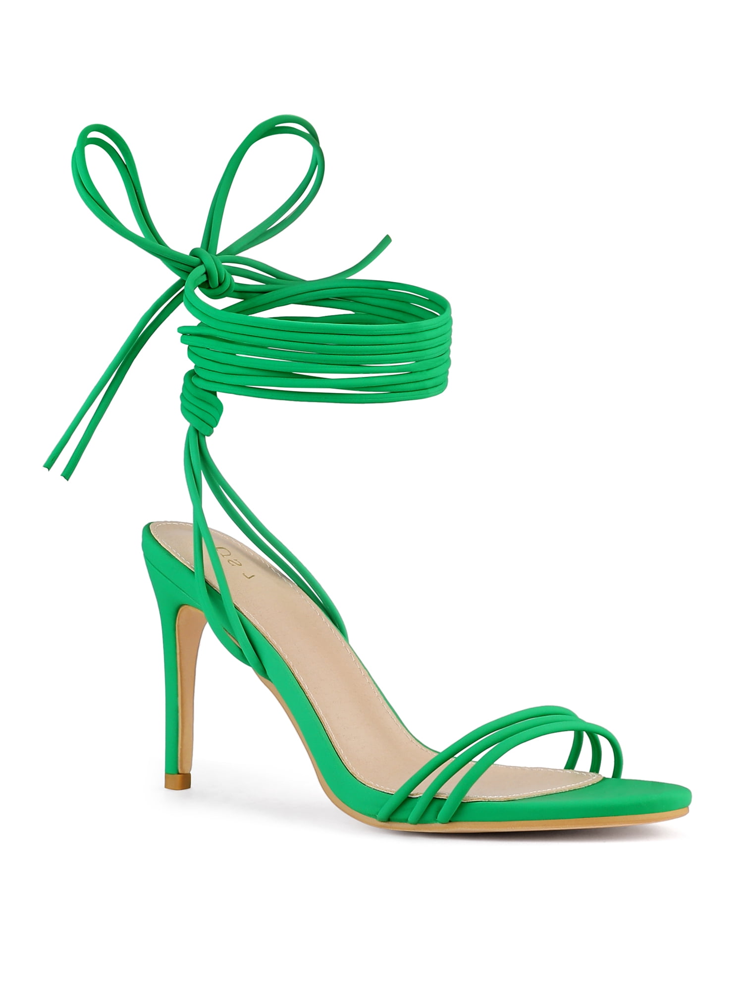 BLISSFUL STEP Women's Strappy Lace Up Slingback Open Toe Stiletto Heel ...