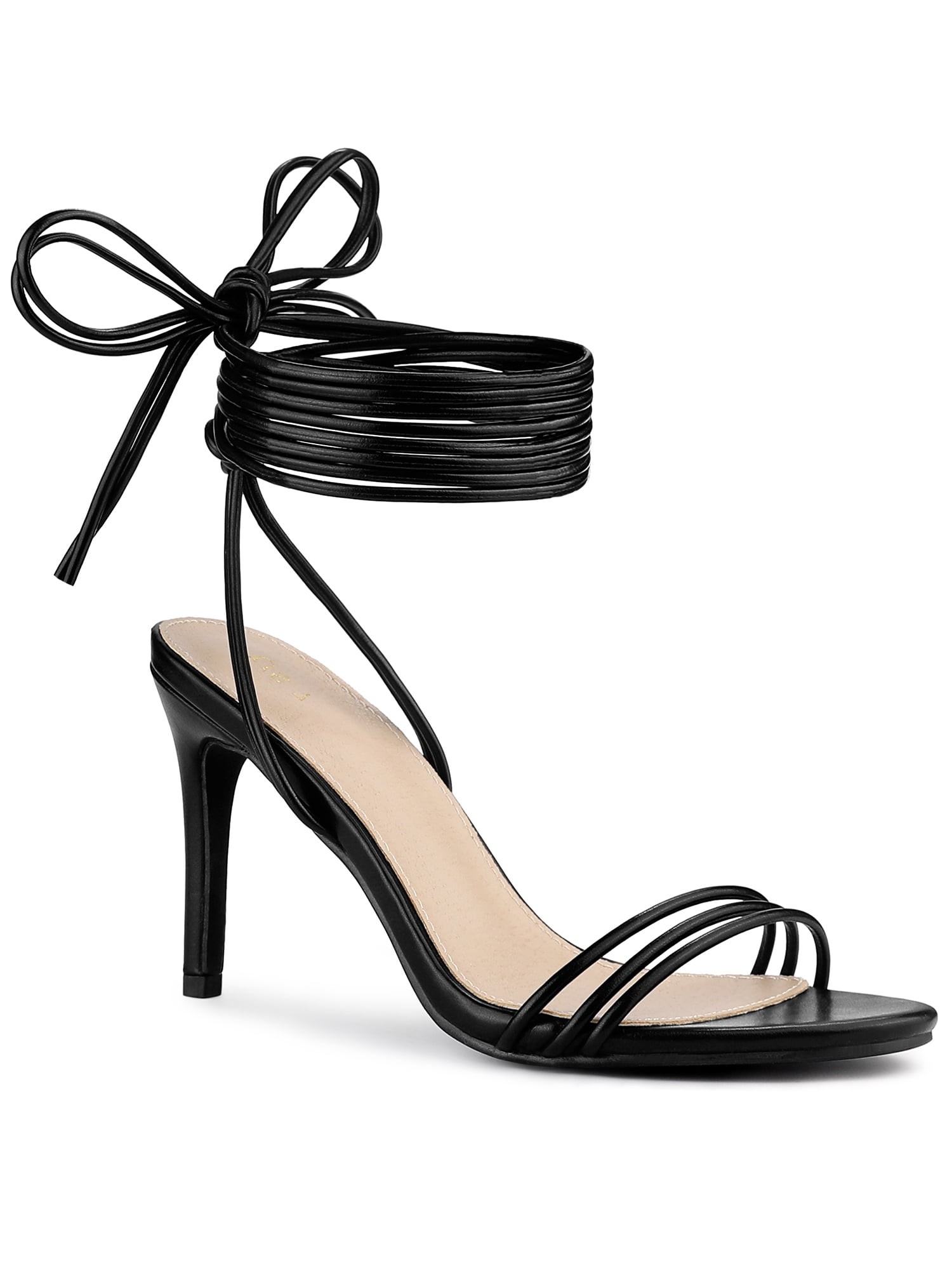 BLISSFUL STEP Women's Strappy Lace Up Slingback Open Toe Stiletto Heel ...