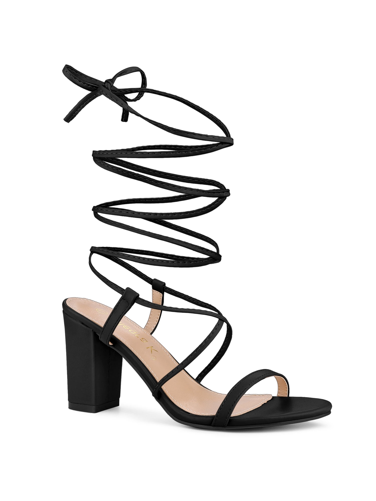 BLISSFUL STEP Women's Strappy One Strap Lace Up Block Heels Sandals ...
