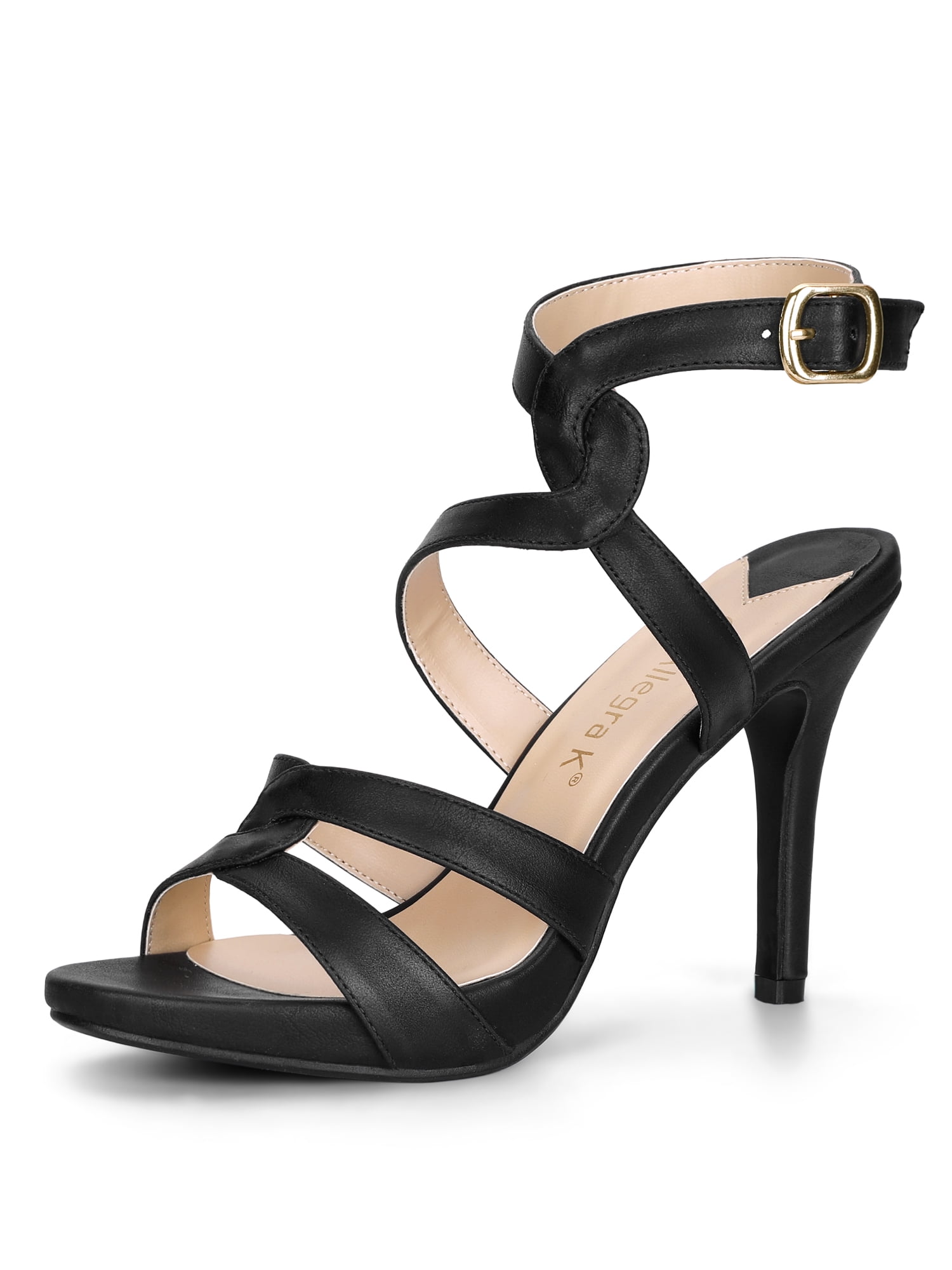 BLISSFUL STEP Women's Strappy Platform Stiletto Heel Sandals Black 5.5 ...