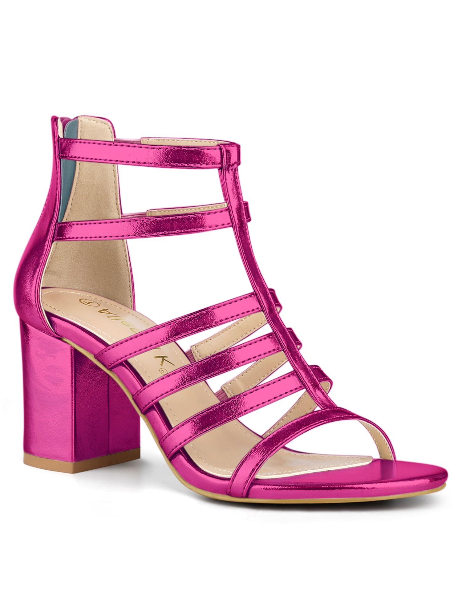BLISSFUL STEP Women's Shoes Strappy Roman Block Heel Sandals Hot Pink 6 ...