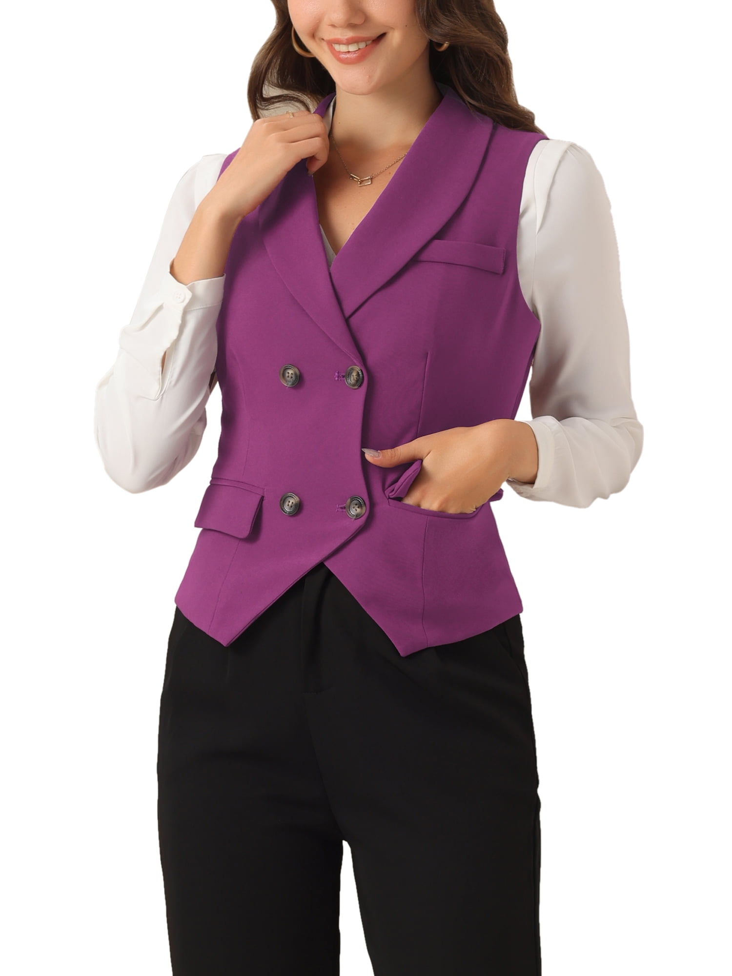 INSPIRE CHIC Women's Suit Vest Double Breasted Business Lapel Dressy ...