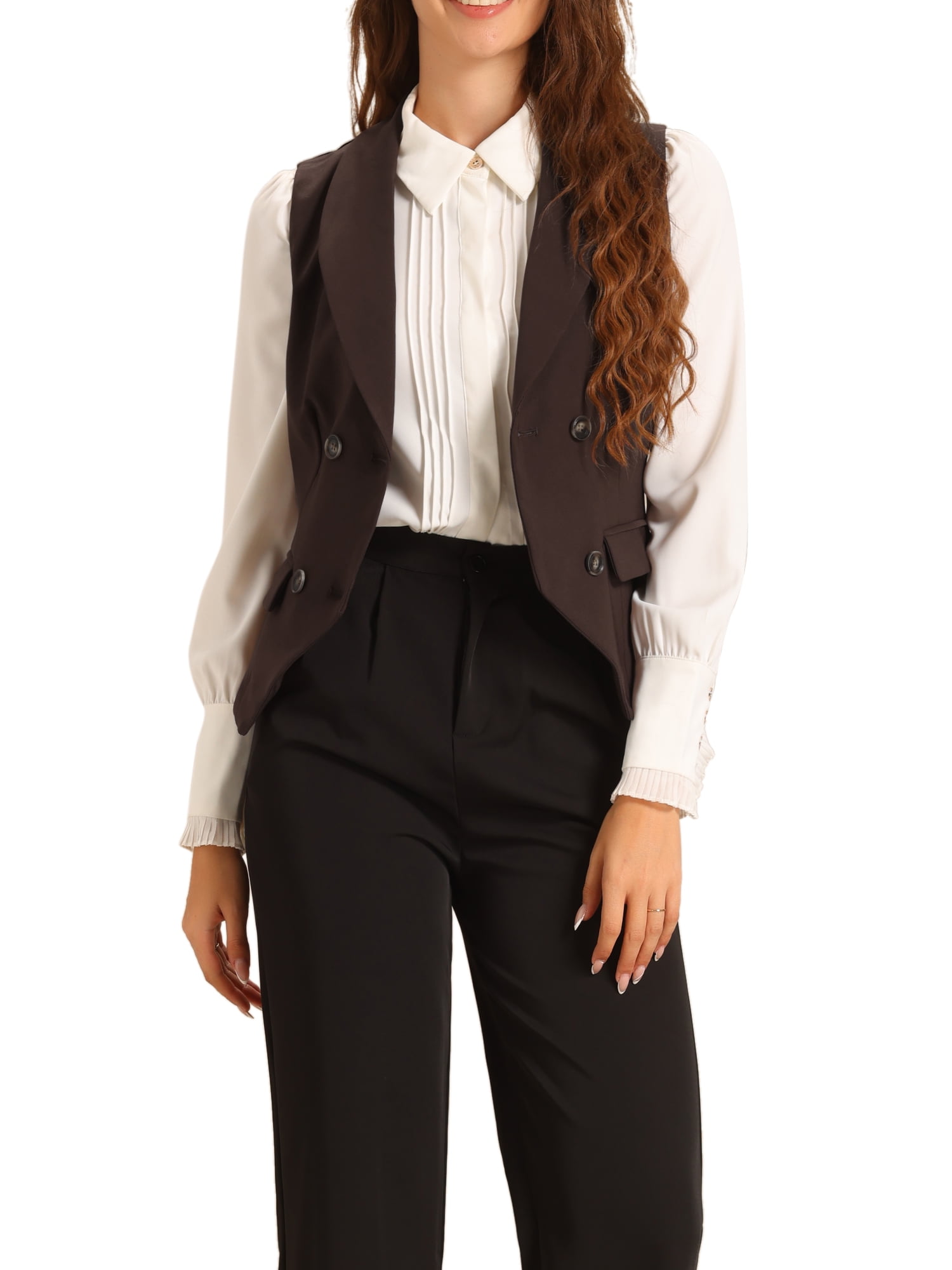 INSPIRE CHIC Women's Suit Vest Double Breasted Business Lapel Dressy ...