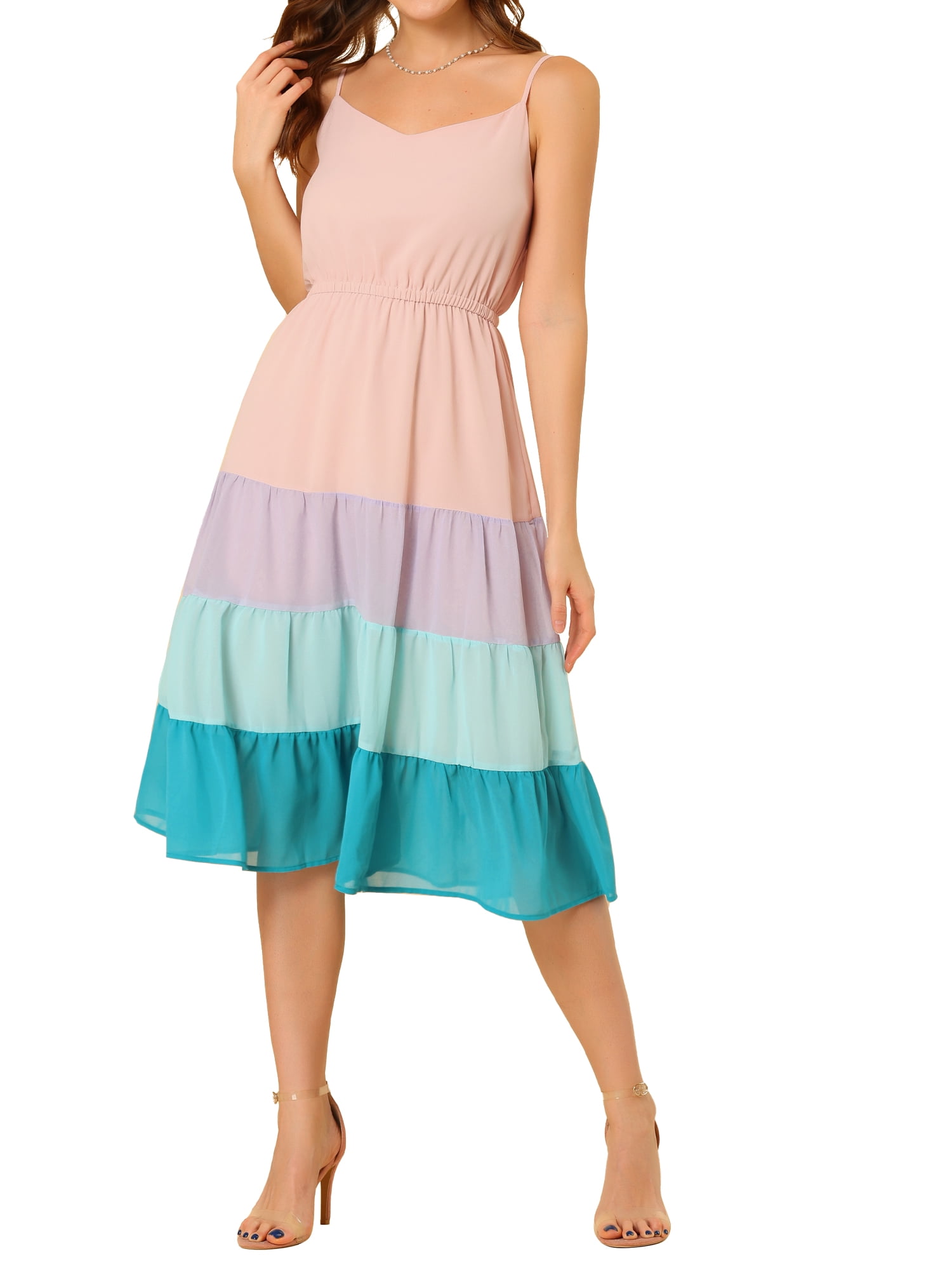 Allegra K Women's Summer Spaghetti Dress V Neck Adjustable Straps Boho ...