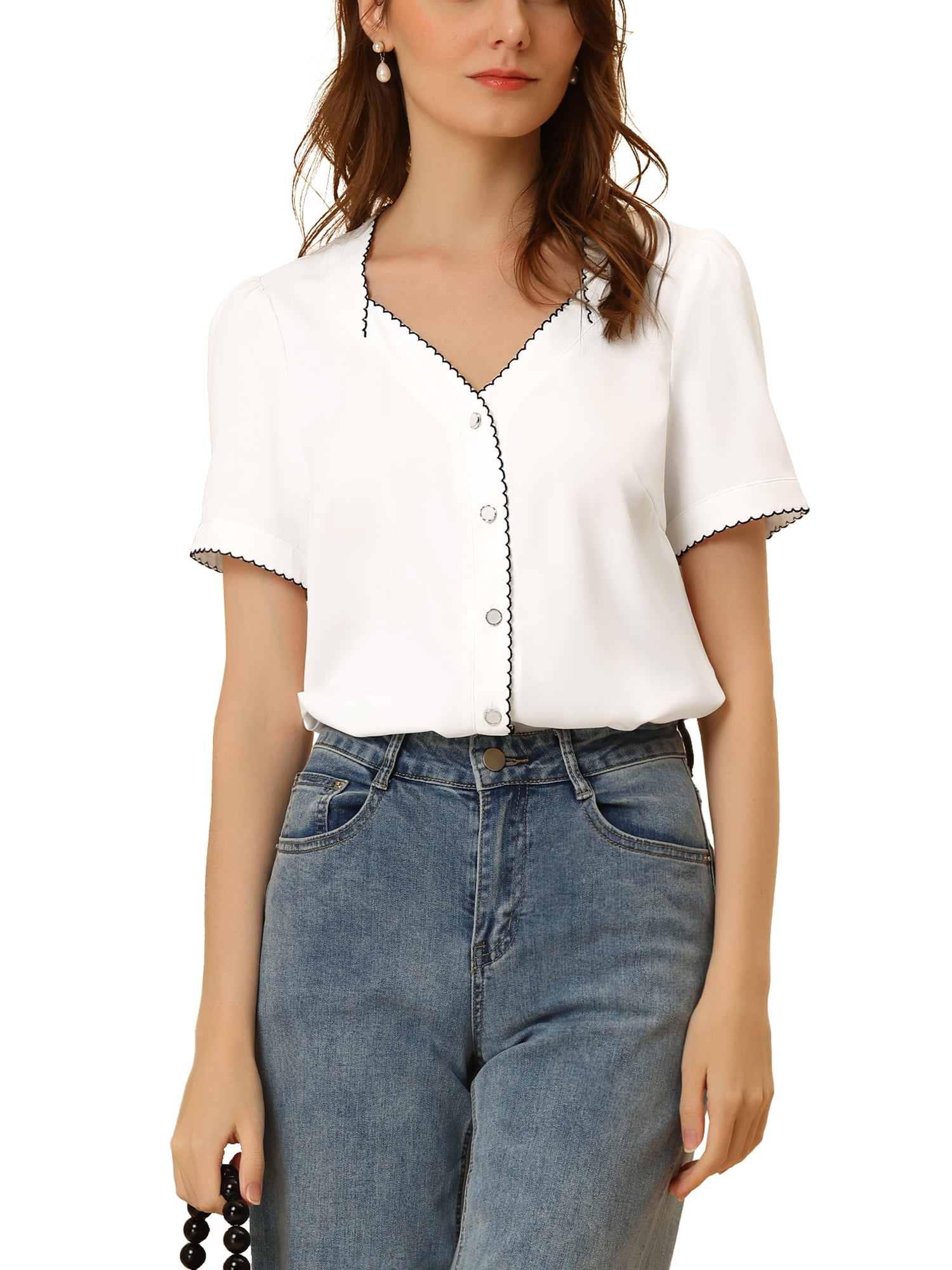 INSPIRE CHIC Women's Summer Sweetheart Neck Short Sleeve Button Down ...